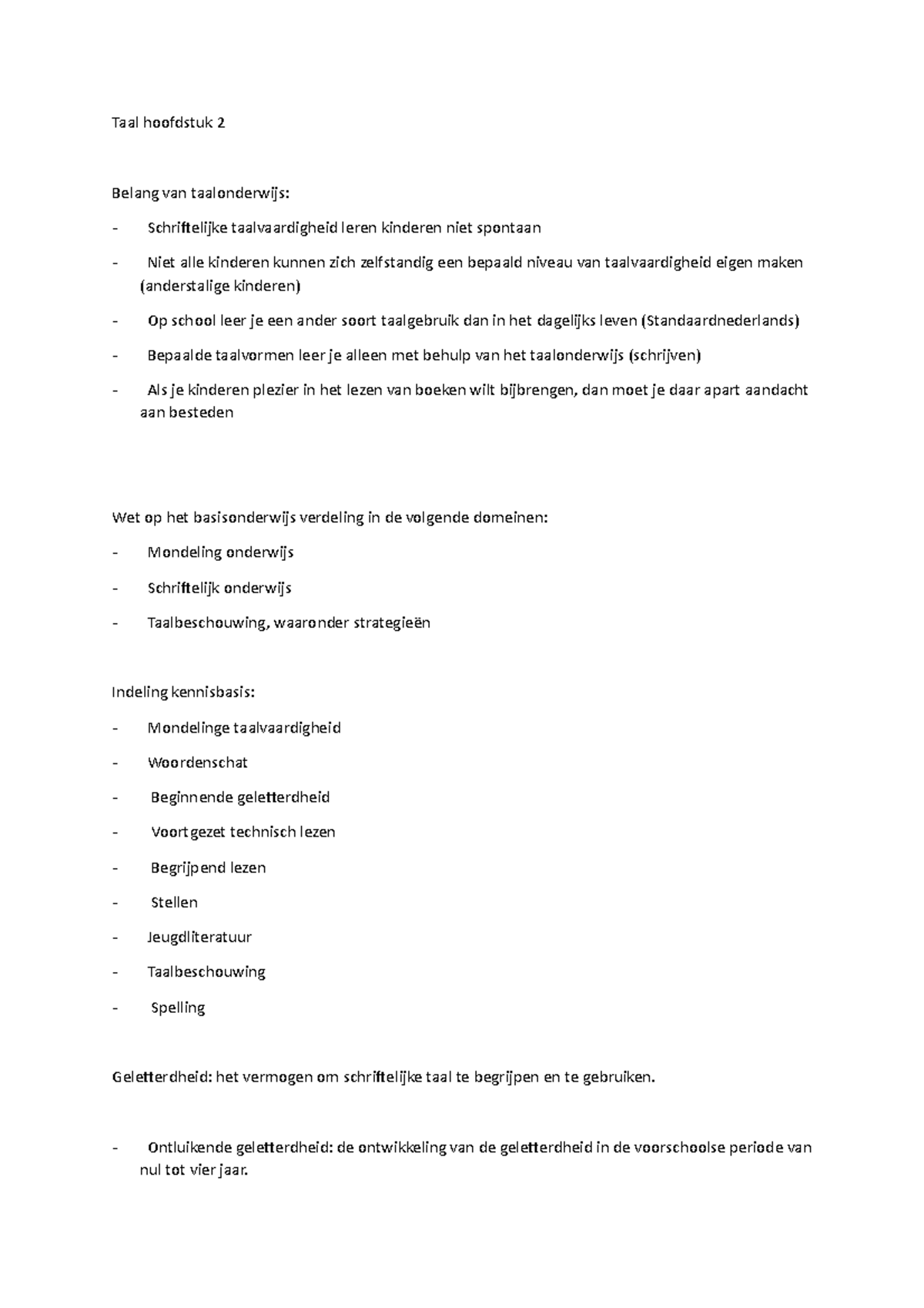 Basiskennis Taalonderwijs: Samenvatting Hoofdstukken 2 t/m 10 - Studeersnel