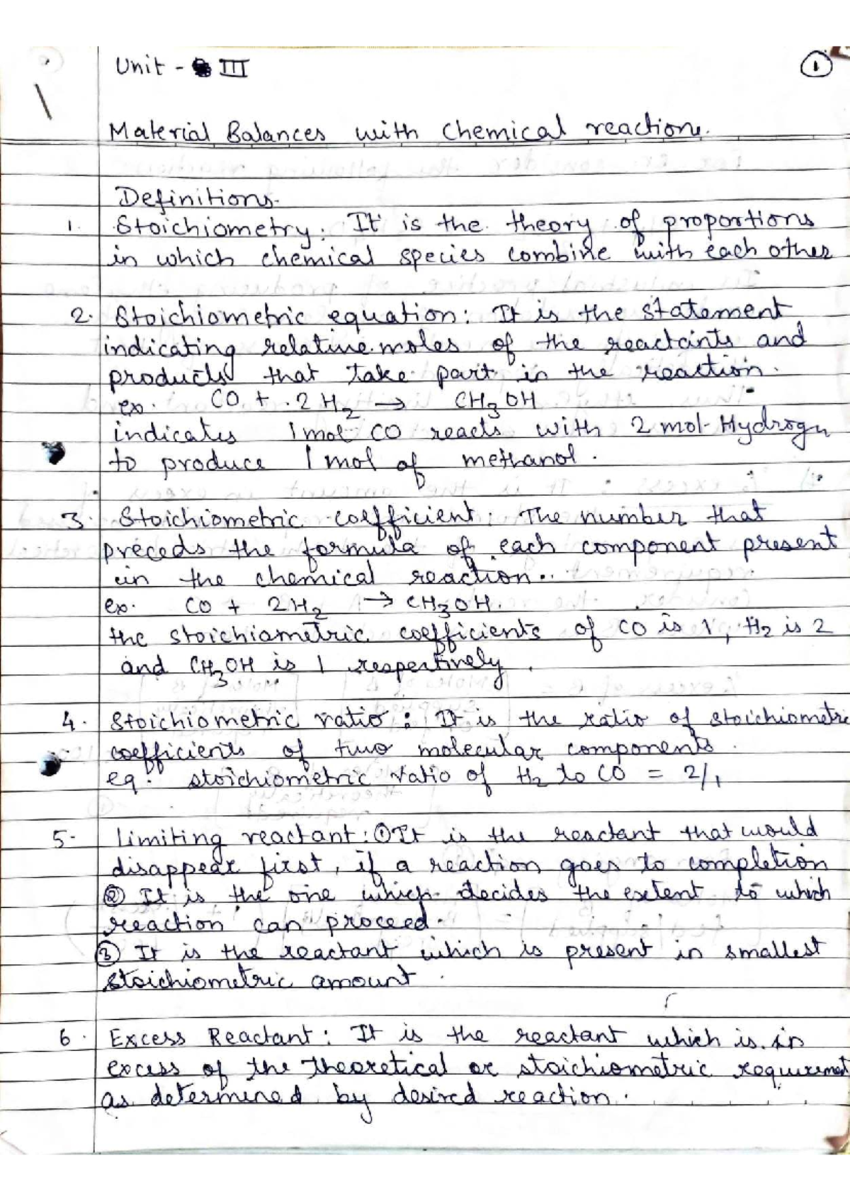 Process Calculations (Unit 3) - Material Balances & Stoichiometry - Studocu