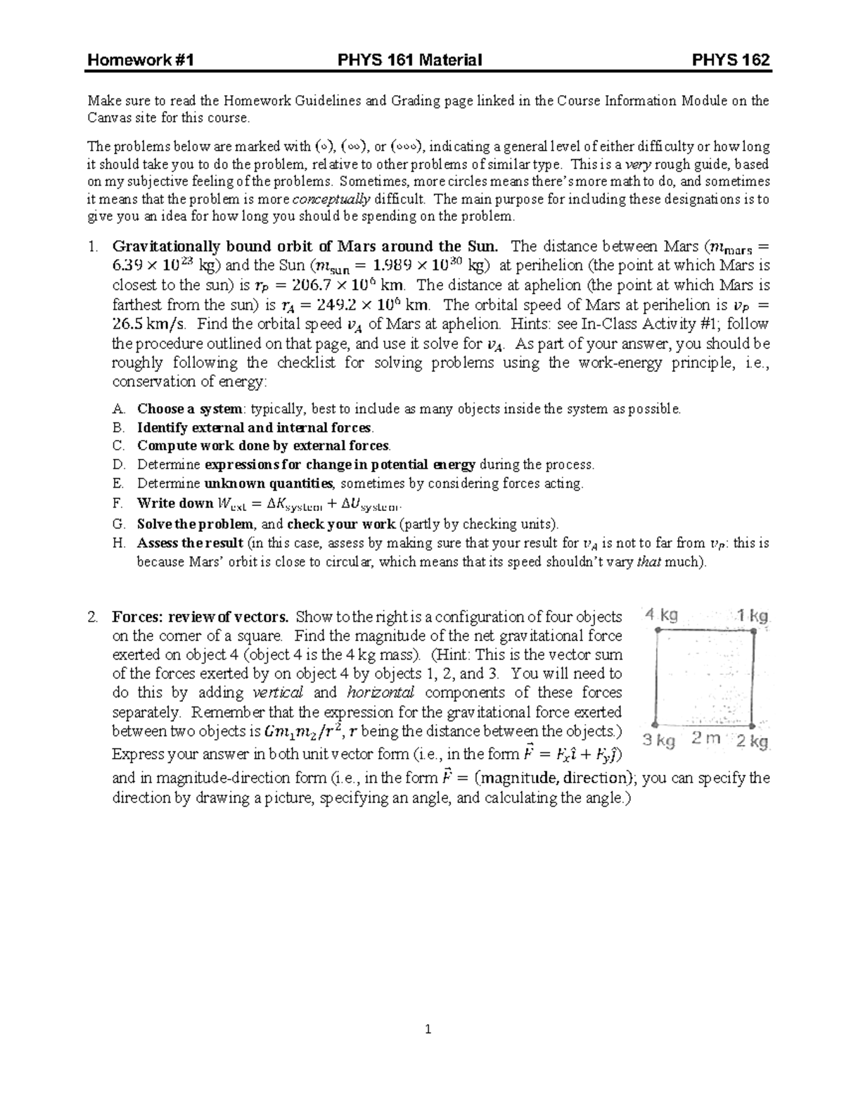 PHYS 162 - Homework 1: Mechanics and Gravitational Forces - Studocu