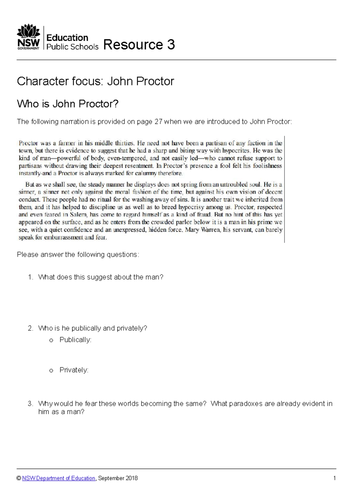 English advanced s6 crucible resource 3 - Resource 3 Character focus ...