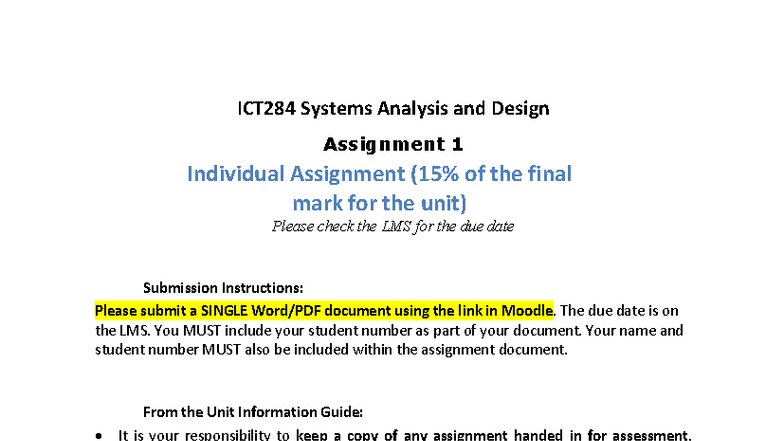 ICT284 2025 Systems Analysis & Design Assignment 1 Guidelines - Studocu