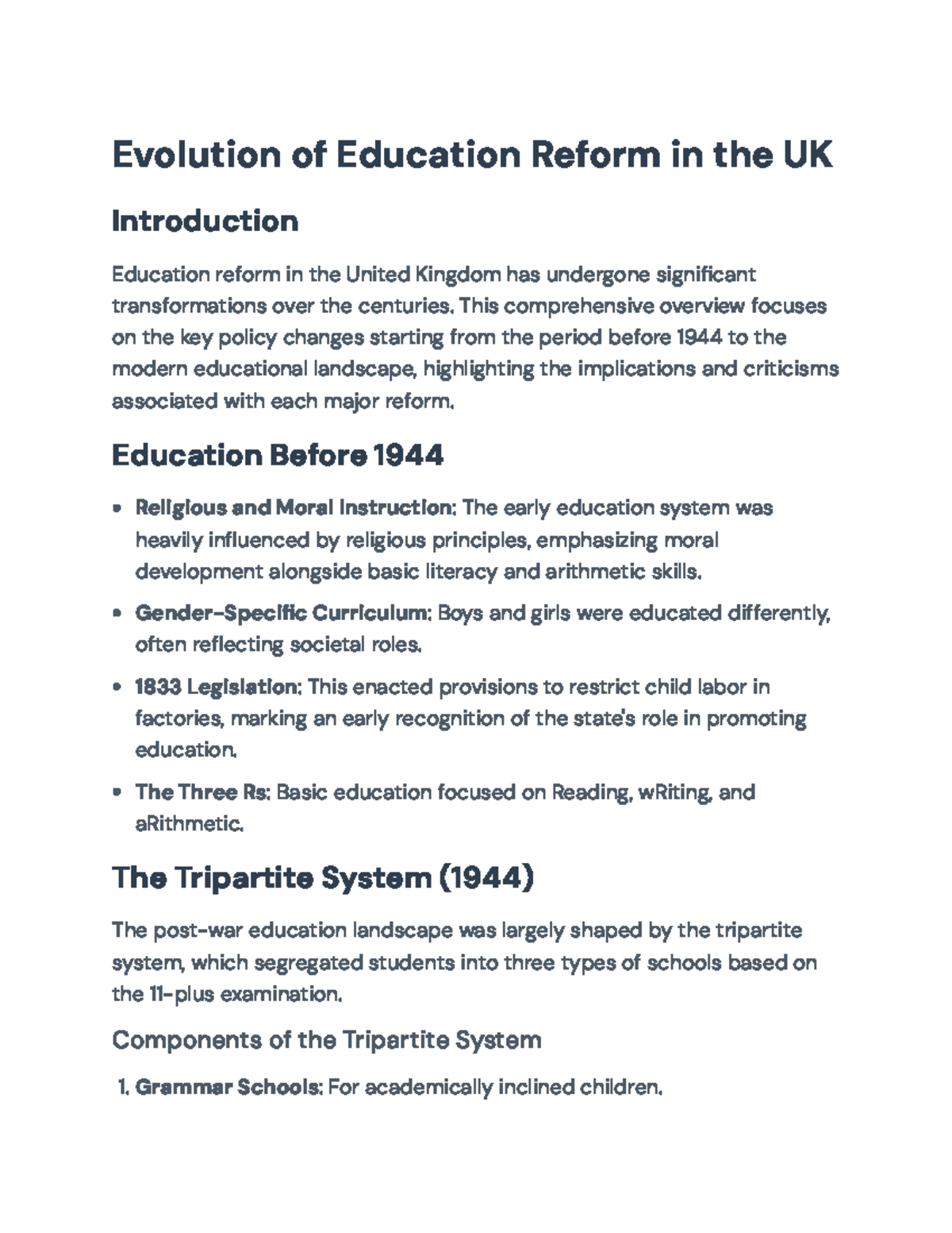 Comprehensive Overview of Education Reform in the UK (EDUC 101) - Studocu
