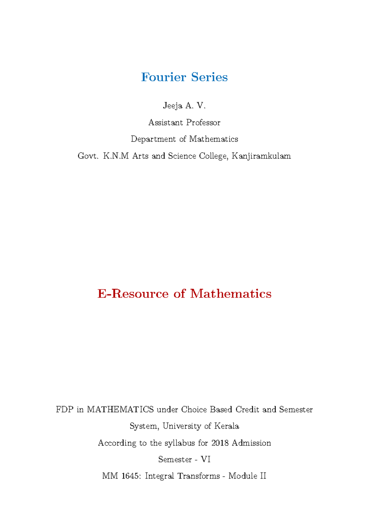Fourier Series Analysis in Mathematics (MM 1645) - Studocu