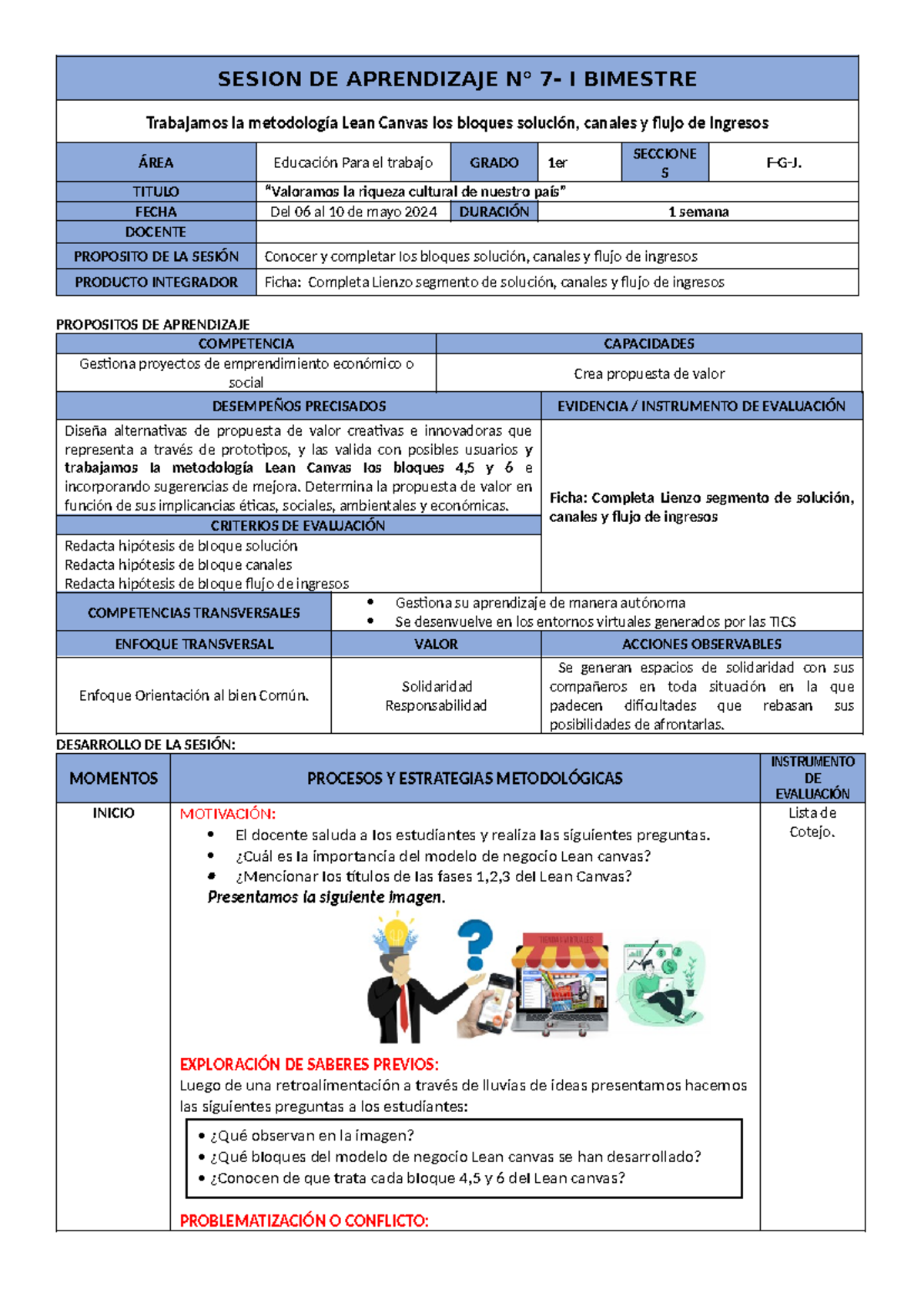 Sesión 7: Lean Canvas - Bloques Solución, Canales y Flujo de Ingresos ...