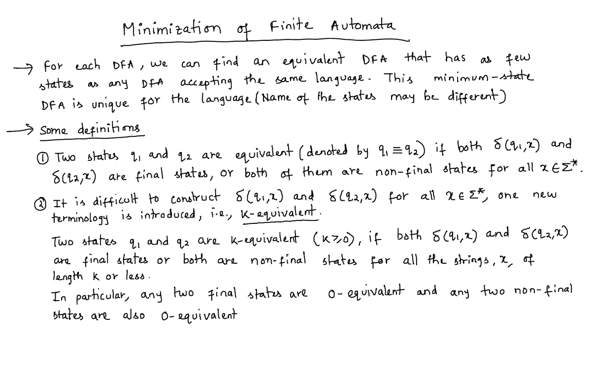 3 DFA Minimization - Lecture Notes - Studocu