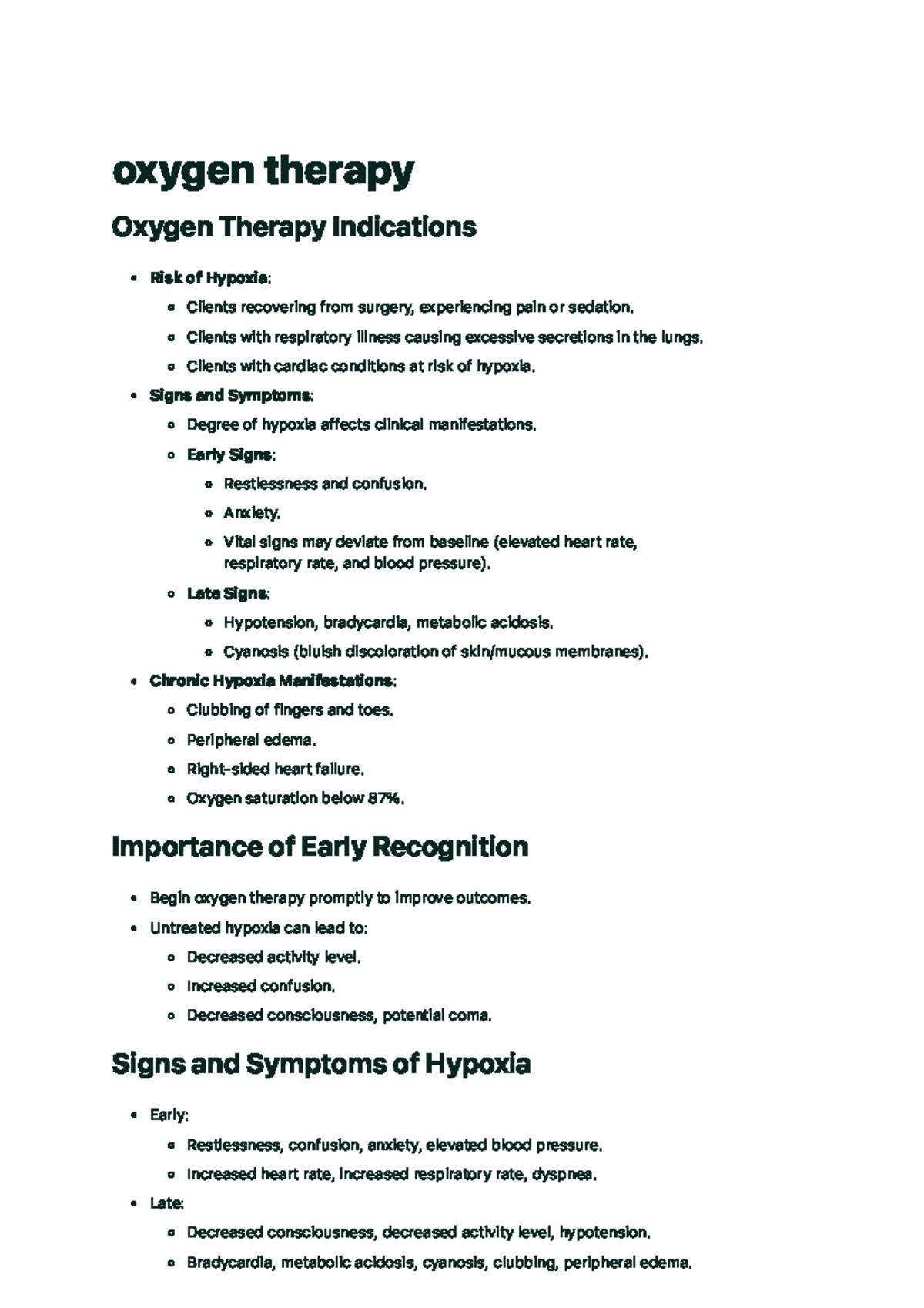 Oxygen Therapy: Indications, Risks, and Equipment Overview - Studocu