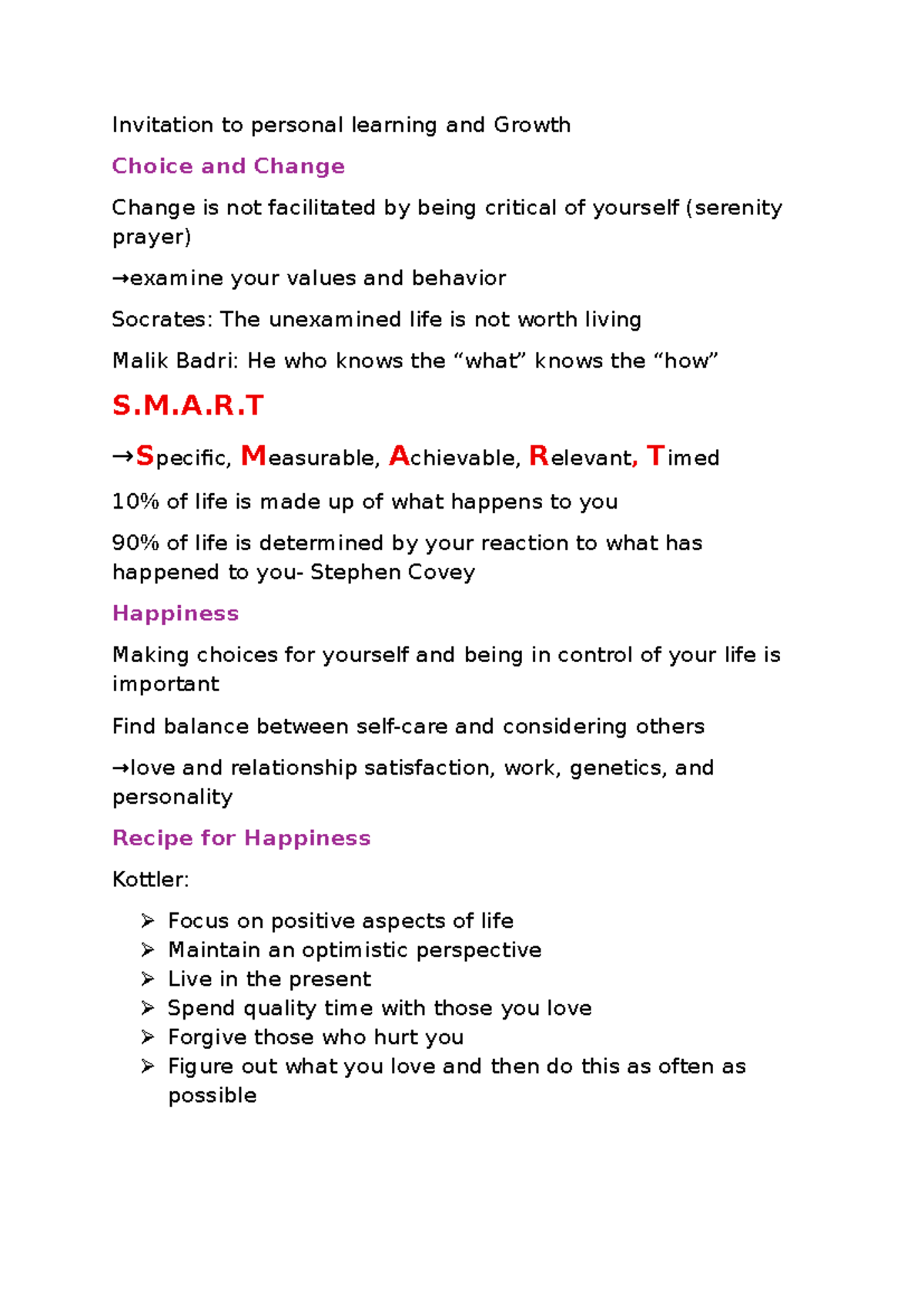 Lecture 1: Personal Growth and Change Strategies - Studocu