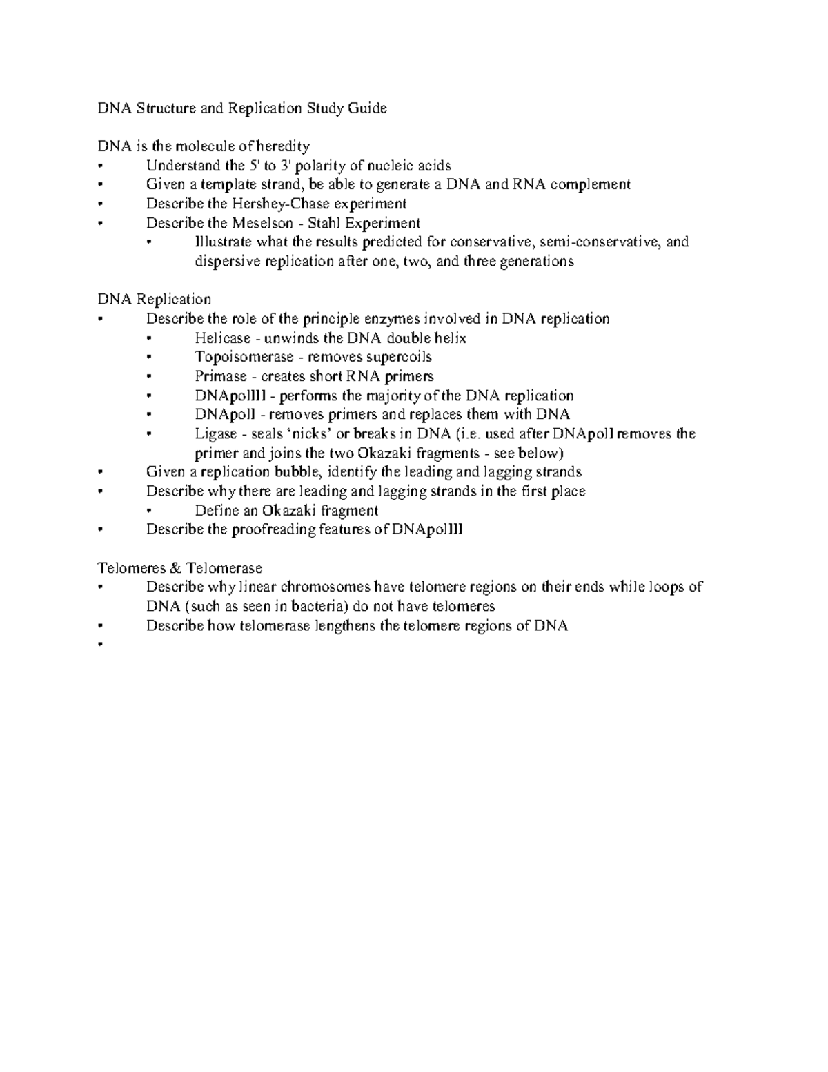 DNA Structure and Replication Study Guide - Studocu