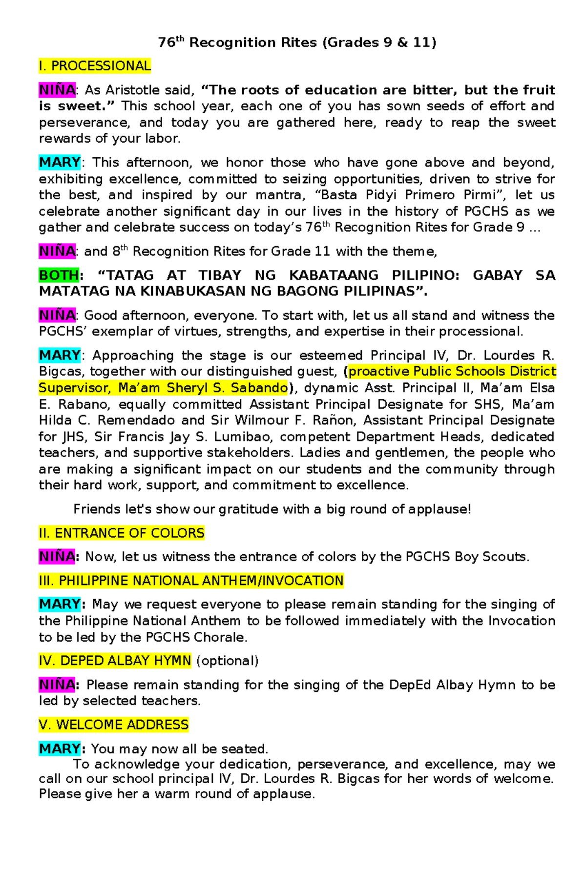 Emcee Script FOR Founding Anniversary Celebration OF Polangui General ...