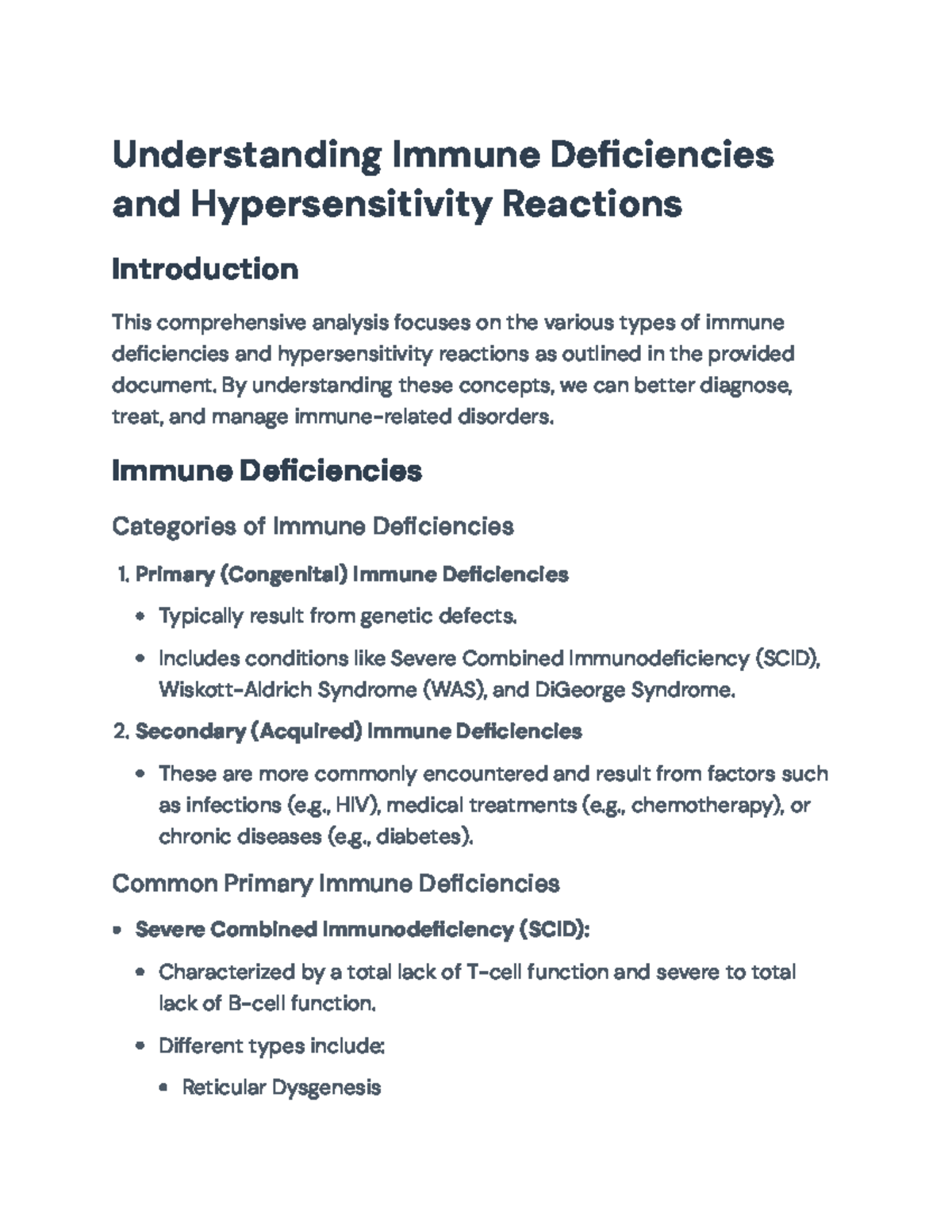 Comprehensive Overview of Immune Deficiencies & Hypersensitivity ...