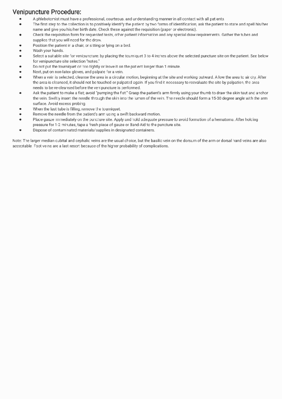 Venipuncture Procedure Guide for Phlebotomists: Best Practices - Studocu