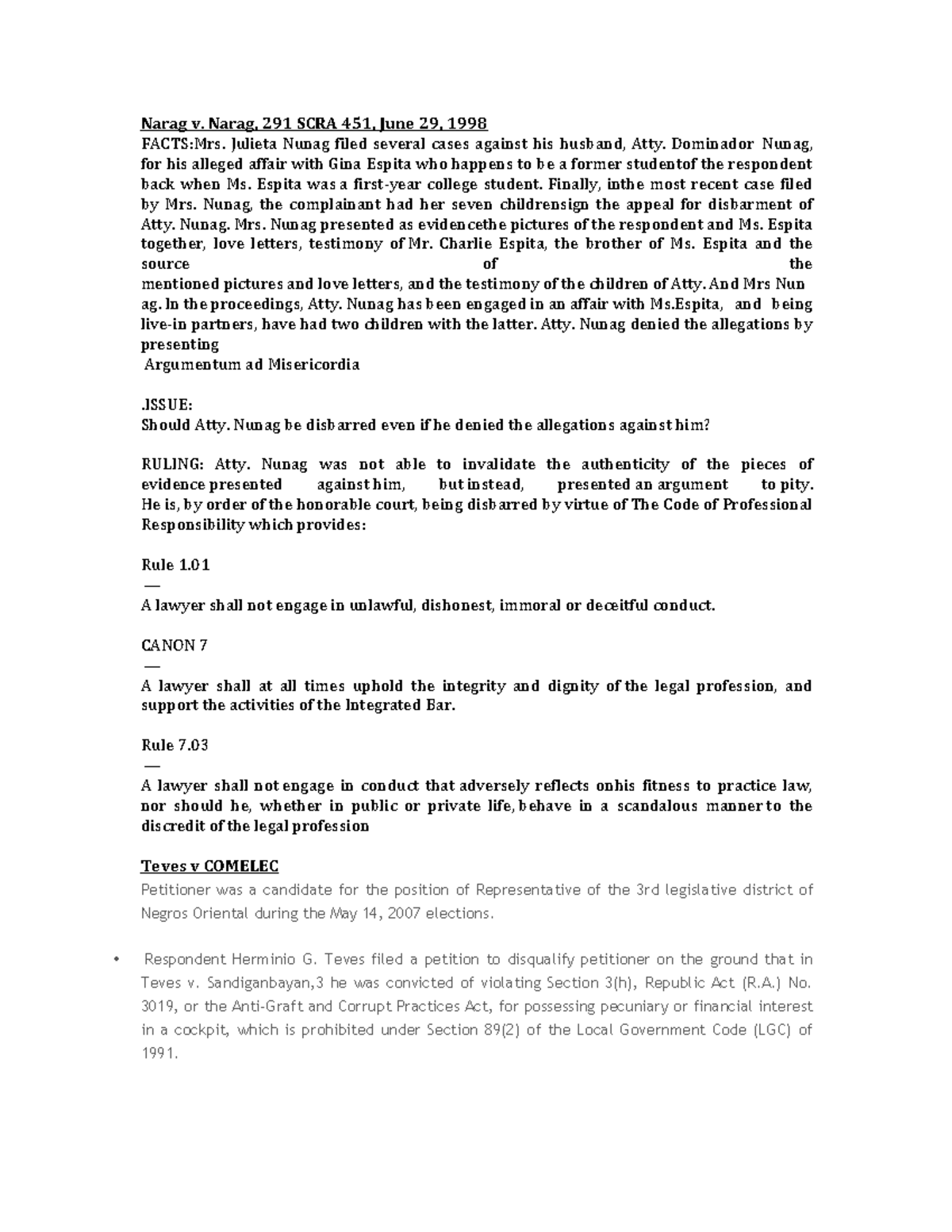 Narag v. Narag Case Digest: Key Issues and Rulings Analysis - Studocu