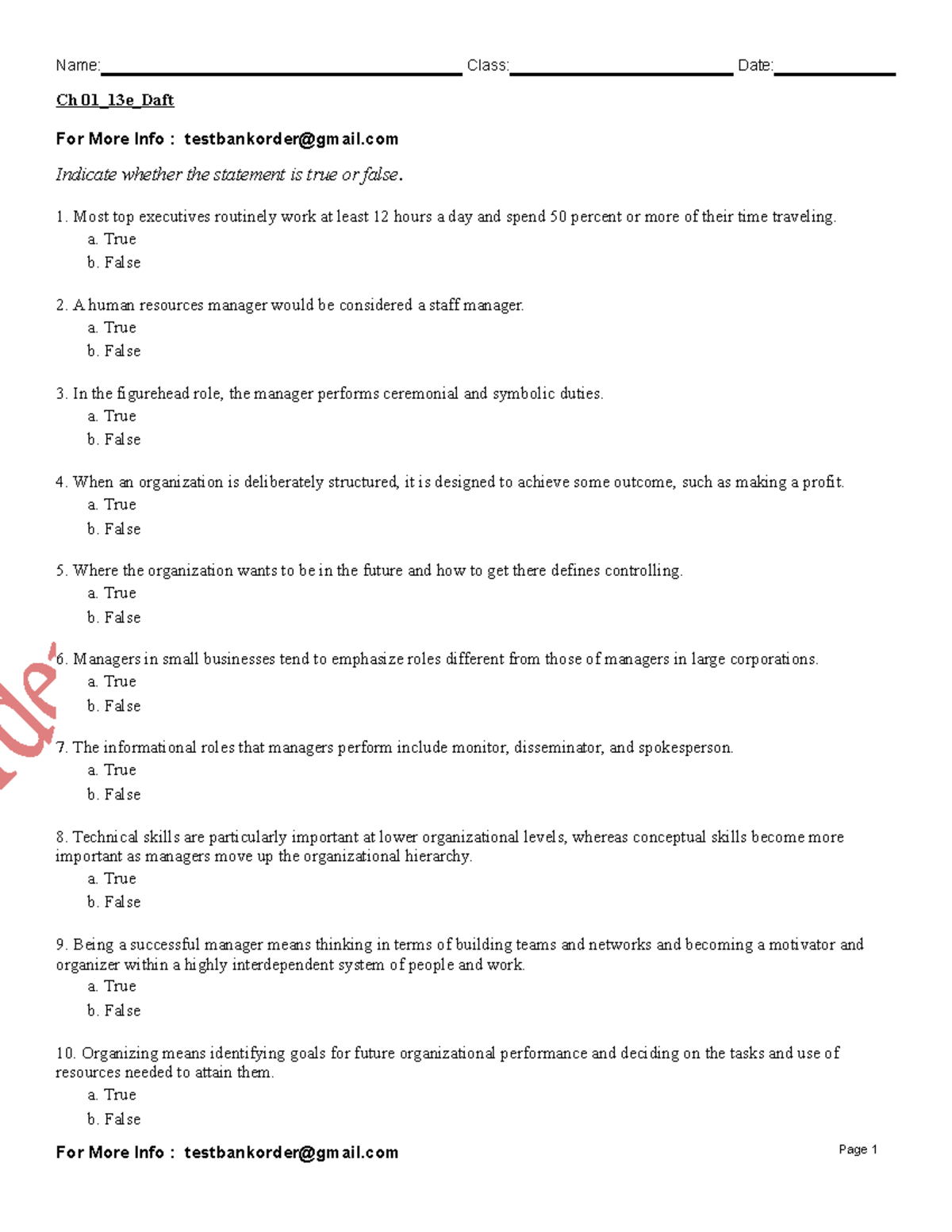 Test Bank Solutions for Management 14e by Daft - Chapter 1 Answers ...