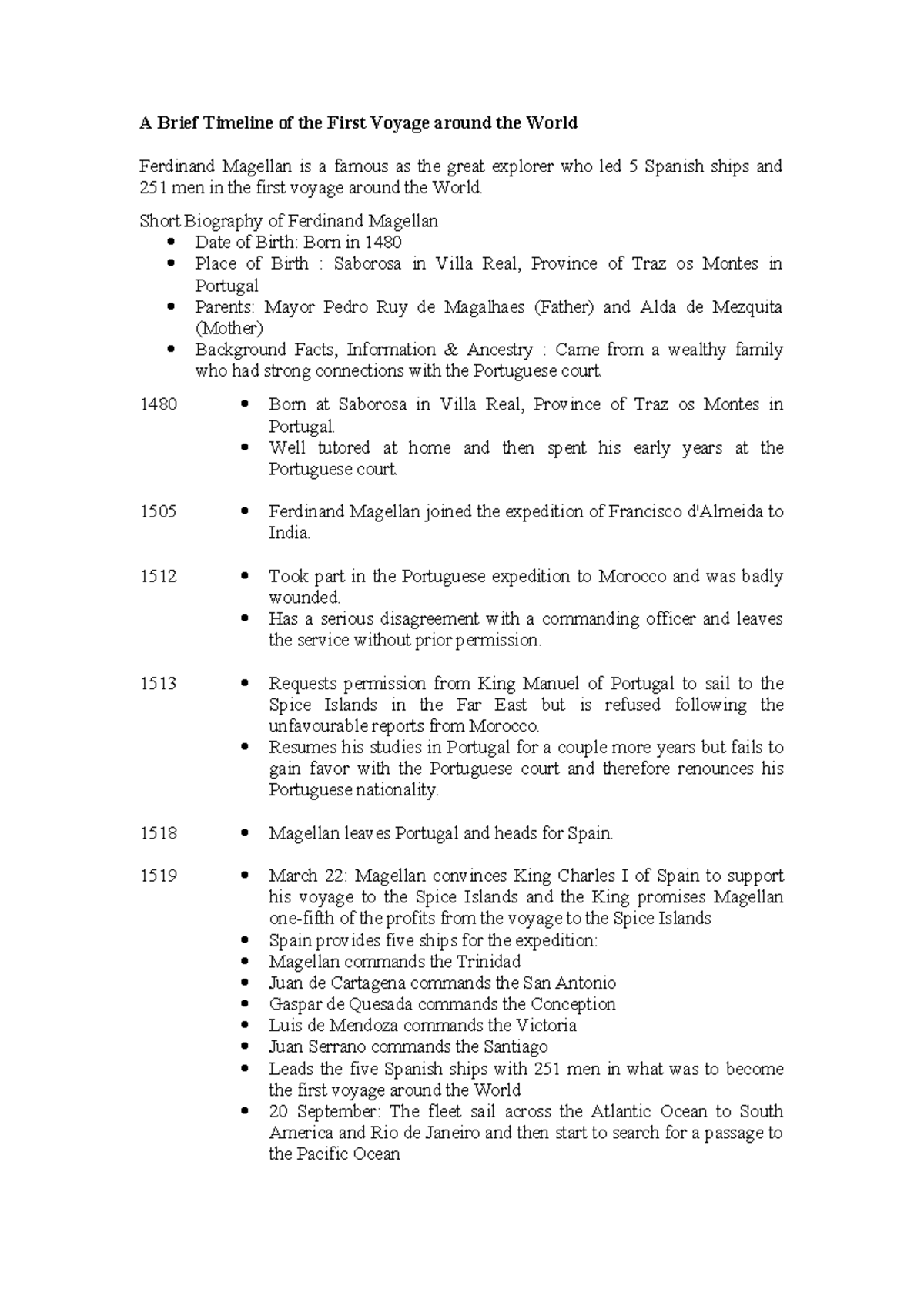 First Voyage around the World - Short Biography of Ferdinand Magellan ...