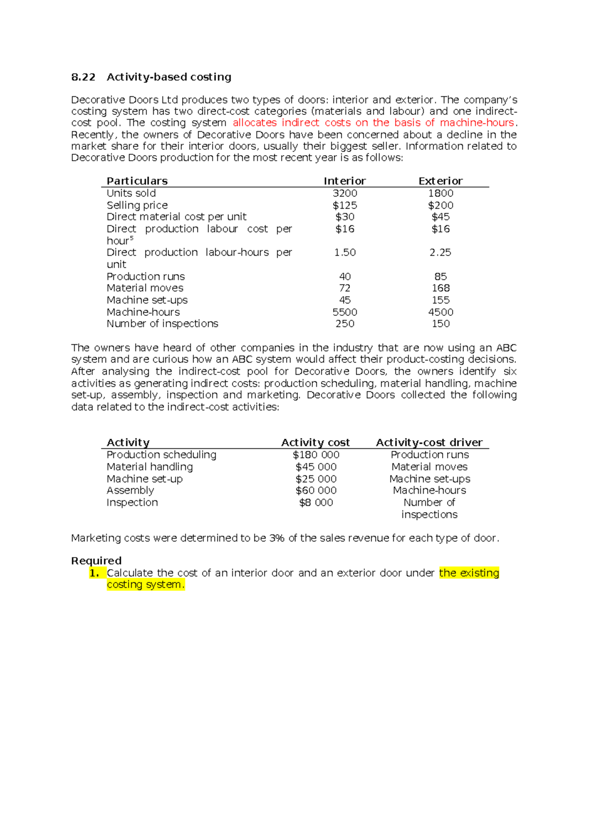 Tutorial 5 questions &answer - 8 Activity-based costing Decorative ...