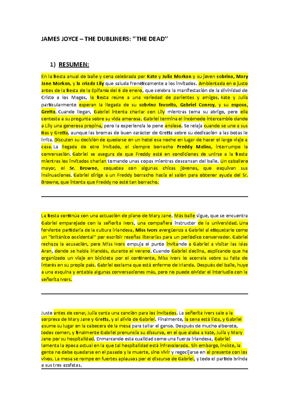 . Resumen THE DEAD James Joyce - JAMES JOYCE – THE DUBLINERS: ‘’THE ...