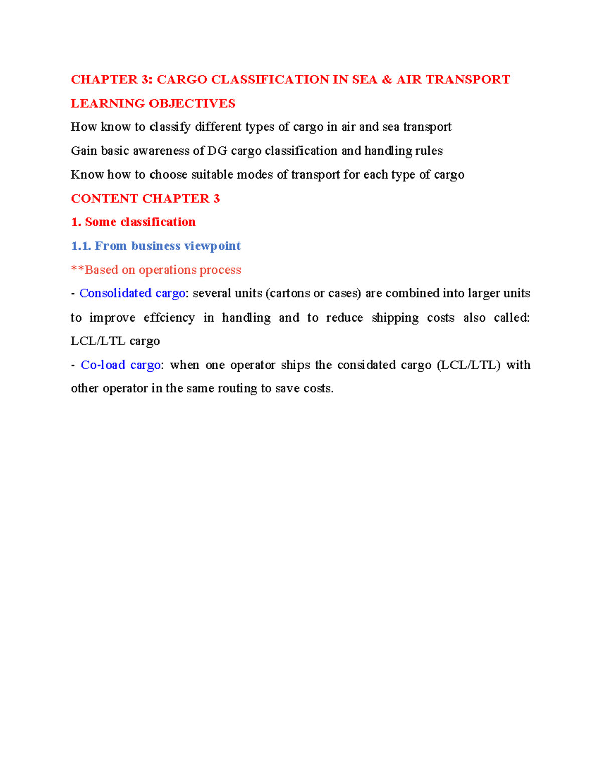 CHAPTER 3: CARGO CLASSIFICATION IN SEA & AIR TRANSPORT - Studocu