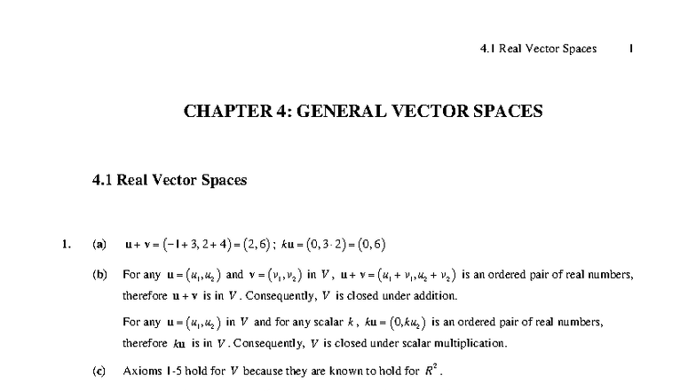 Chapter 4: General Vector Spaces (4.1 Real Vector Spaces) Solutions ...