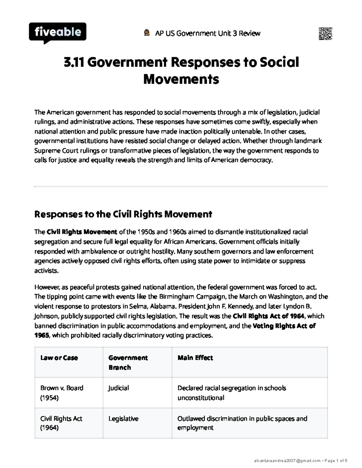 AP US Government Unit 3 Review: Government Responses to Social ...