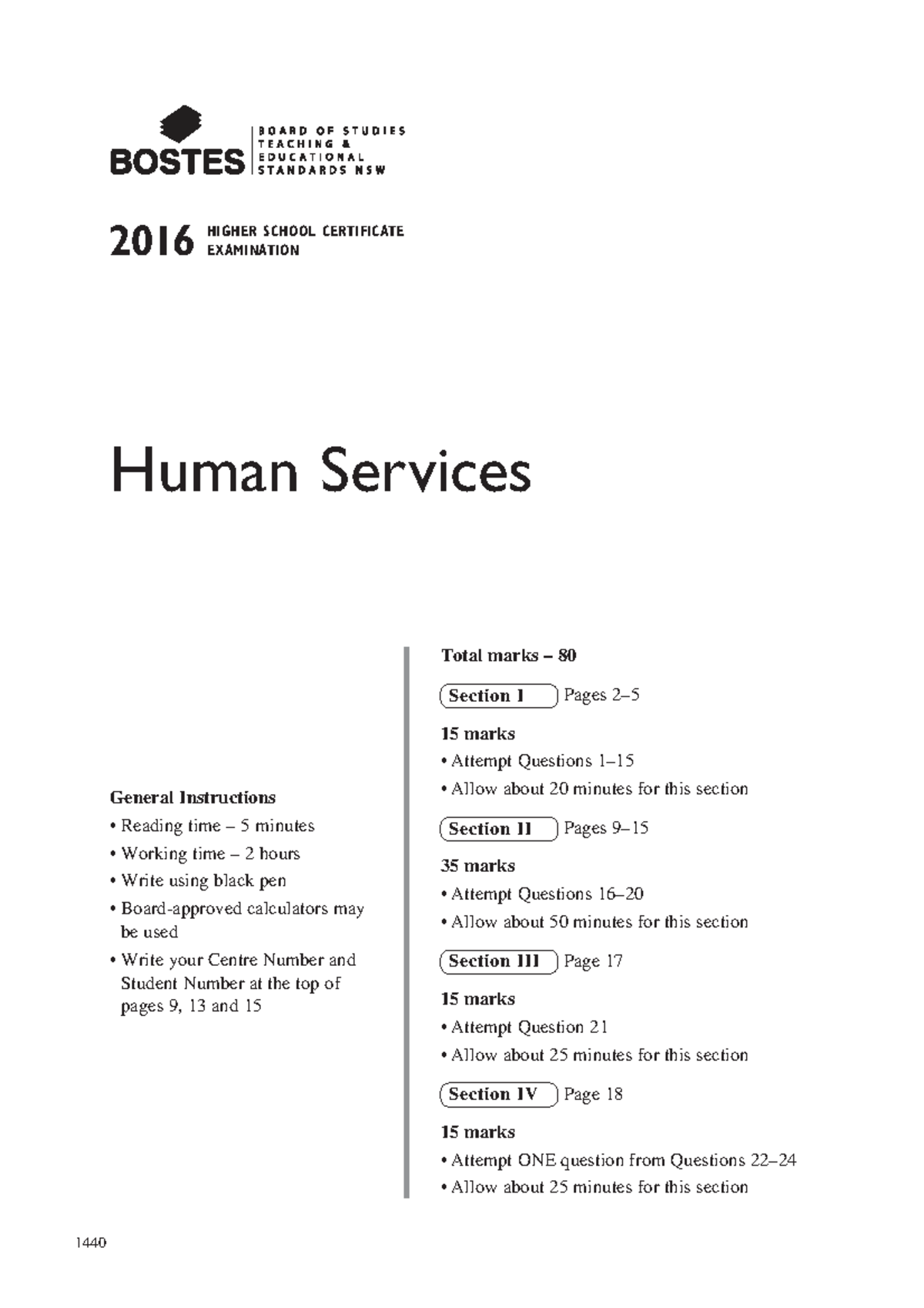 2016 HSC Human Services Exam Paper - Total Marks 80 - Studocu