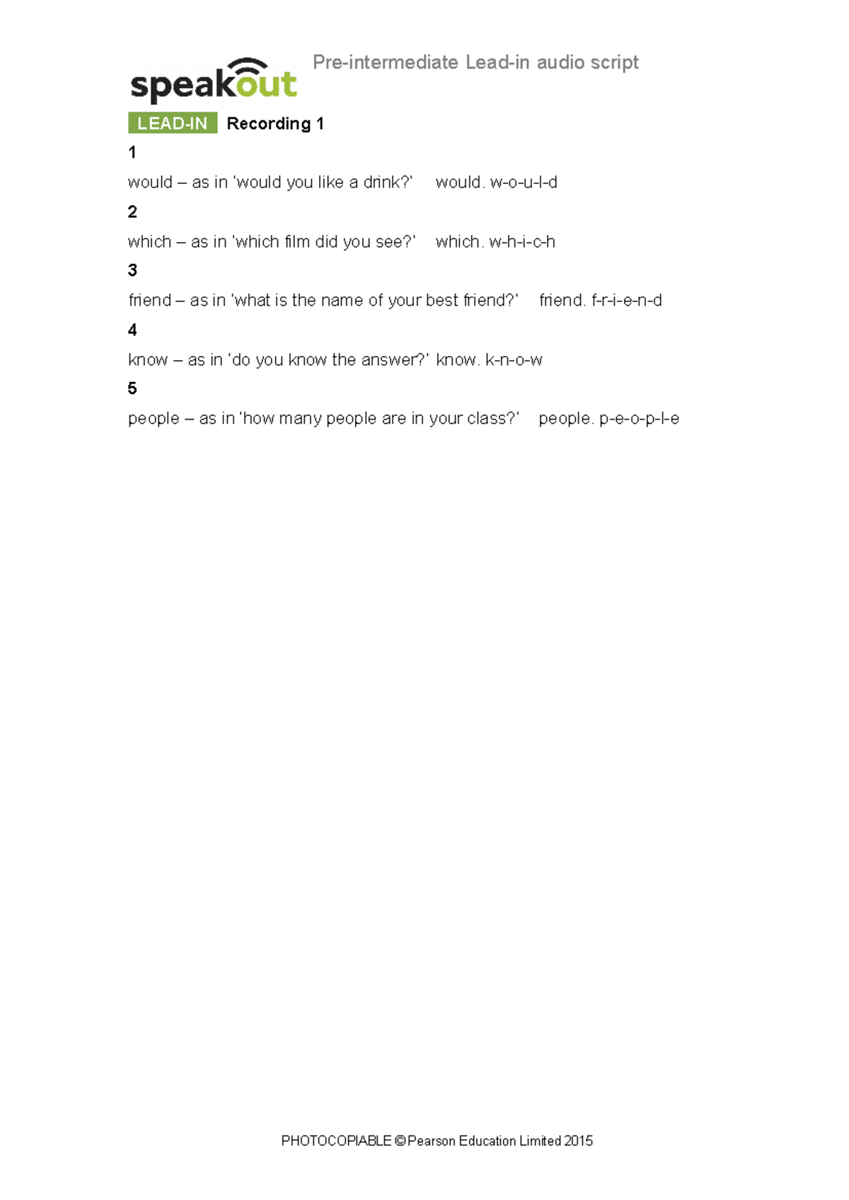Speakout Pre-Intermediate 2nd. Audio scripts - Pre-intermediate Lead-in ...