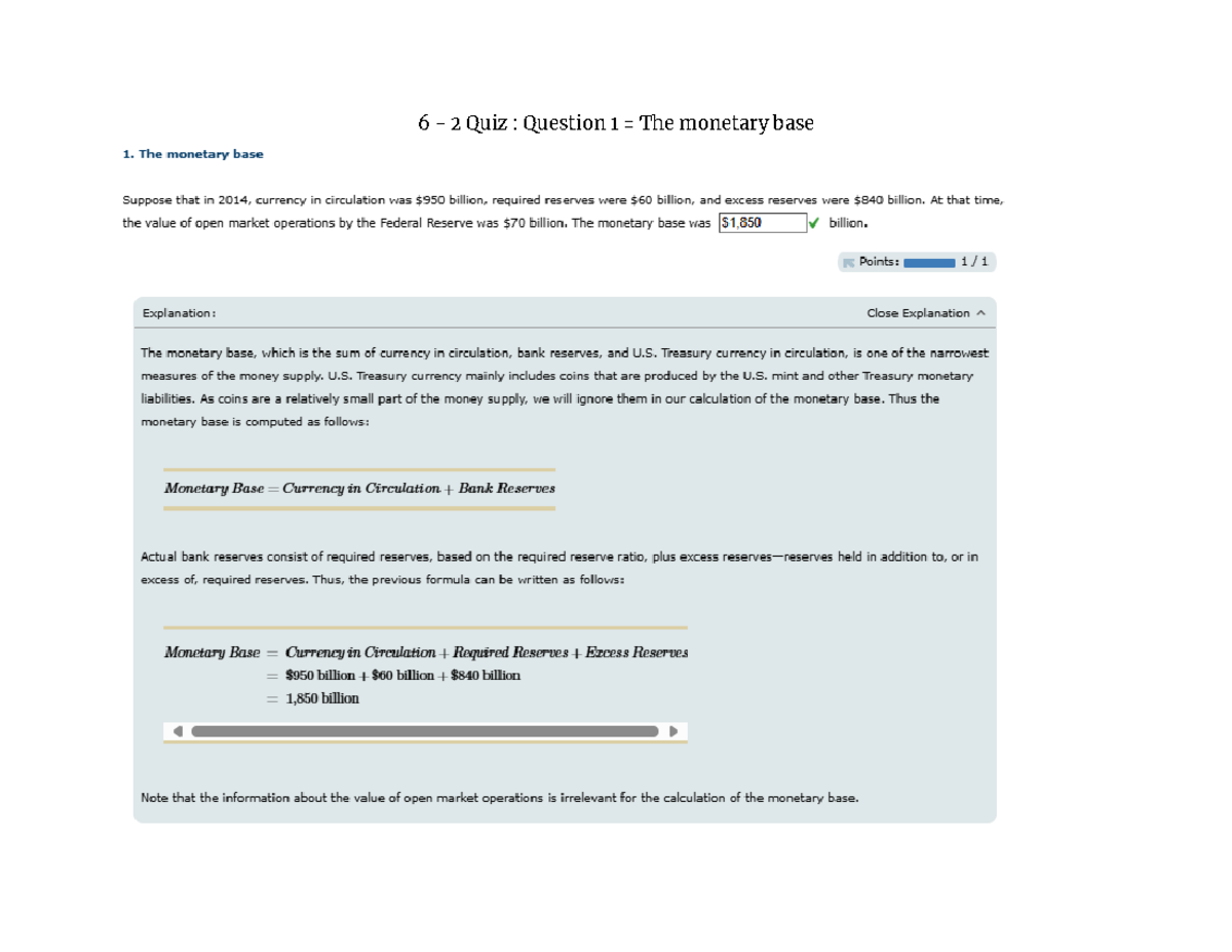 6-2 Quiz: Question 1 - Understanding the Monetary Base Explained - Studocu