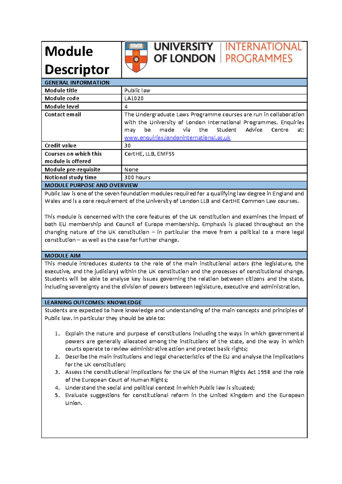 4.-Public-Law-Module-Descriptor - Module Descriptor GENERAL INFORMATION ...