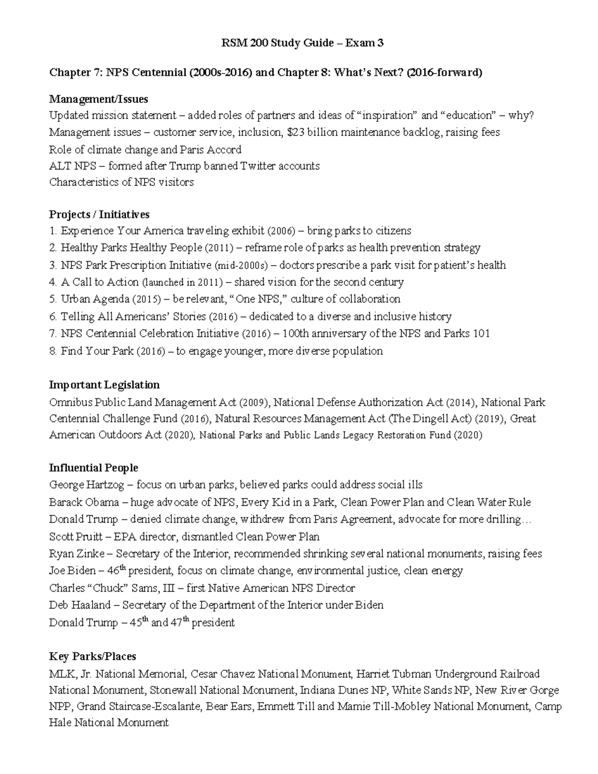 RSM 200 Study Guide – Exam 3: NPS Centennial & Future - Studocu