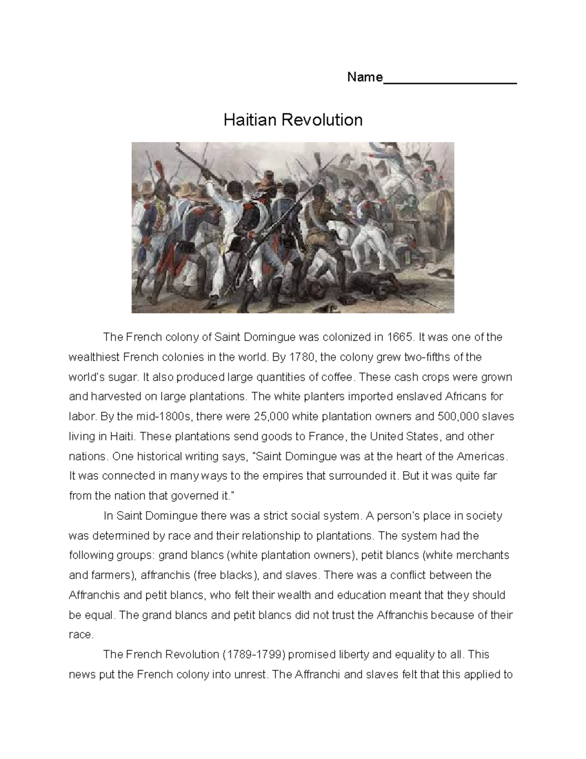 Haitian Revolution - background reading about haiti - Name ...
