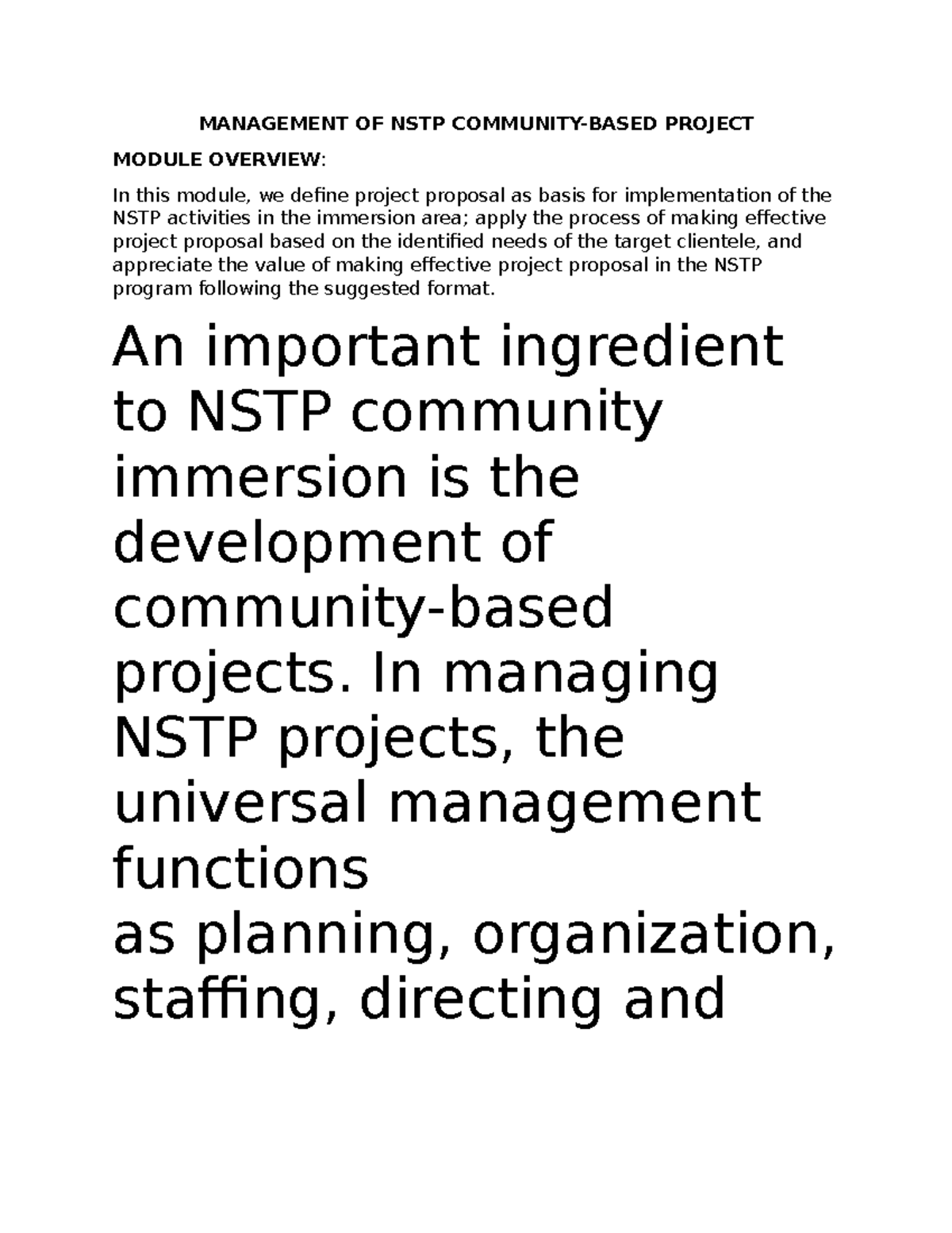 Guidelines-NSTP 2(Project Proposal) - MANAGEMENT OF NSTP COMMUNITY ...