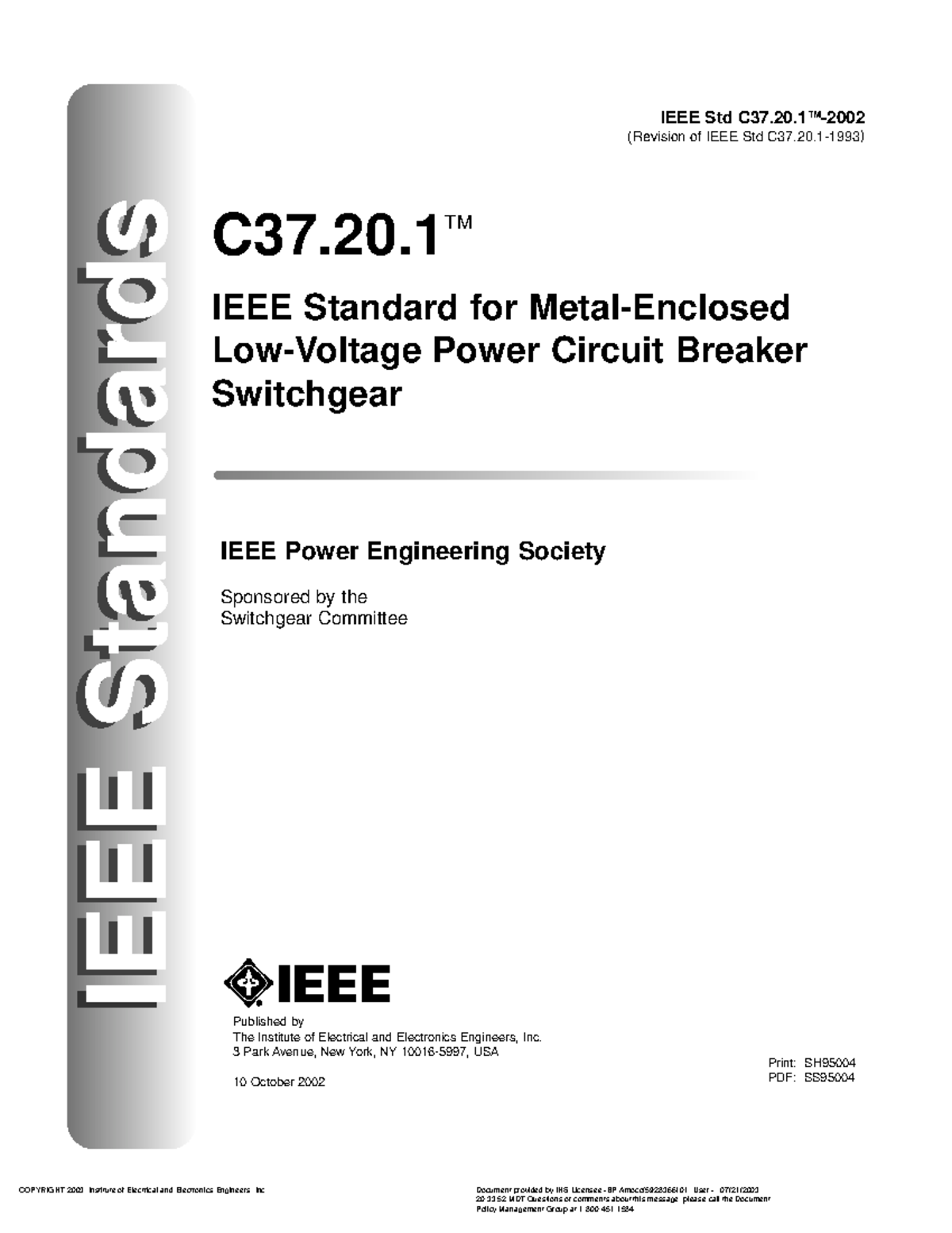 IEEE Std C37.20.1-2002: Metal-Enclosed Low-Voltage Switchgear - Studocu