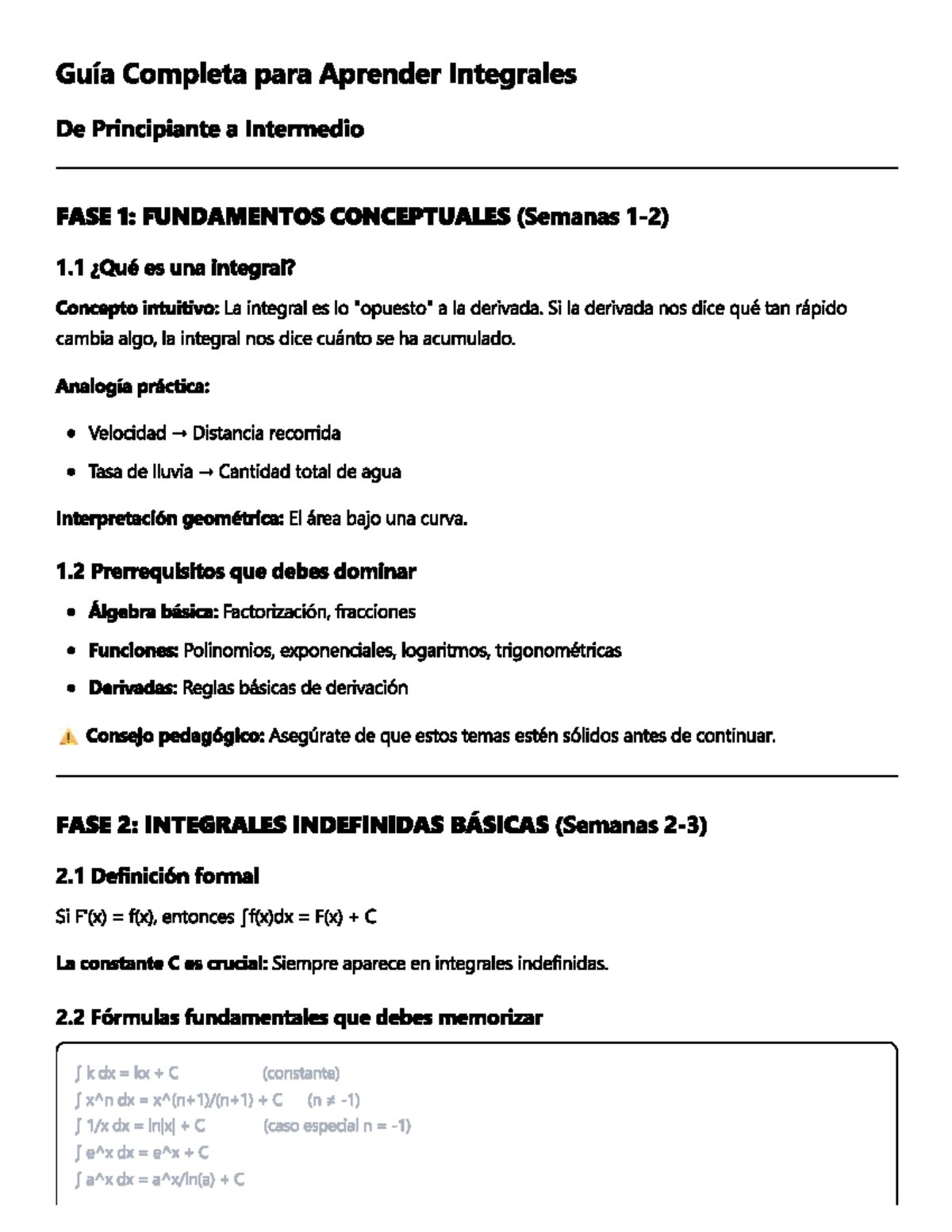 Guía Completa de Integrales: De Principiante a Intermedio (FASE 1 ...