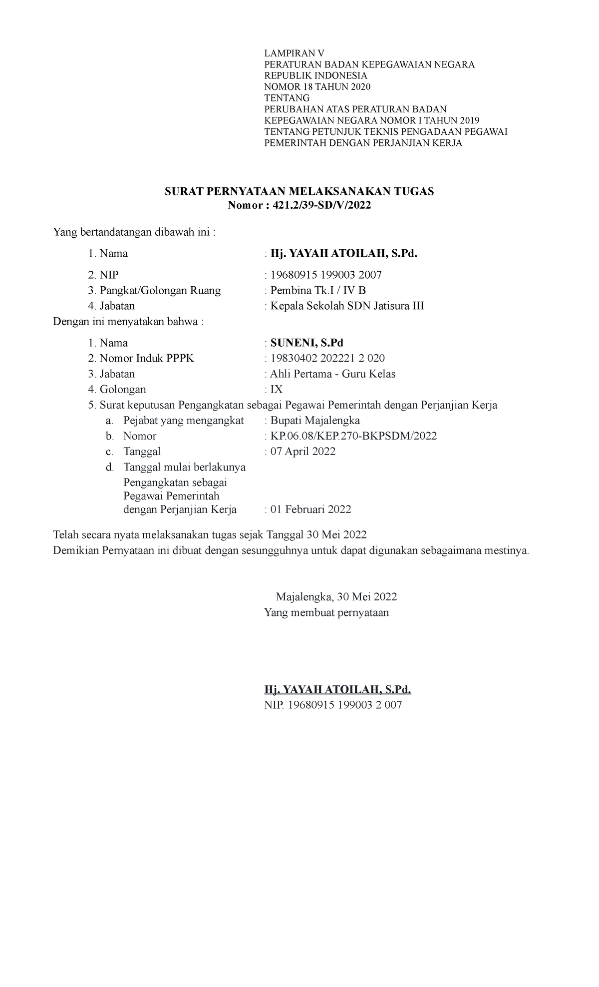 Contoh Surat Pernyataan Melaksanakan Tugas SPMT 2022 - Studocu