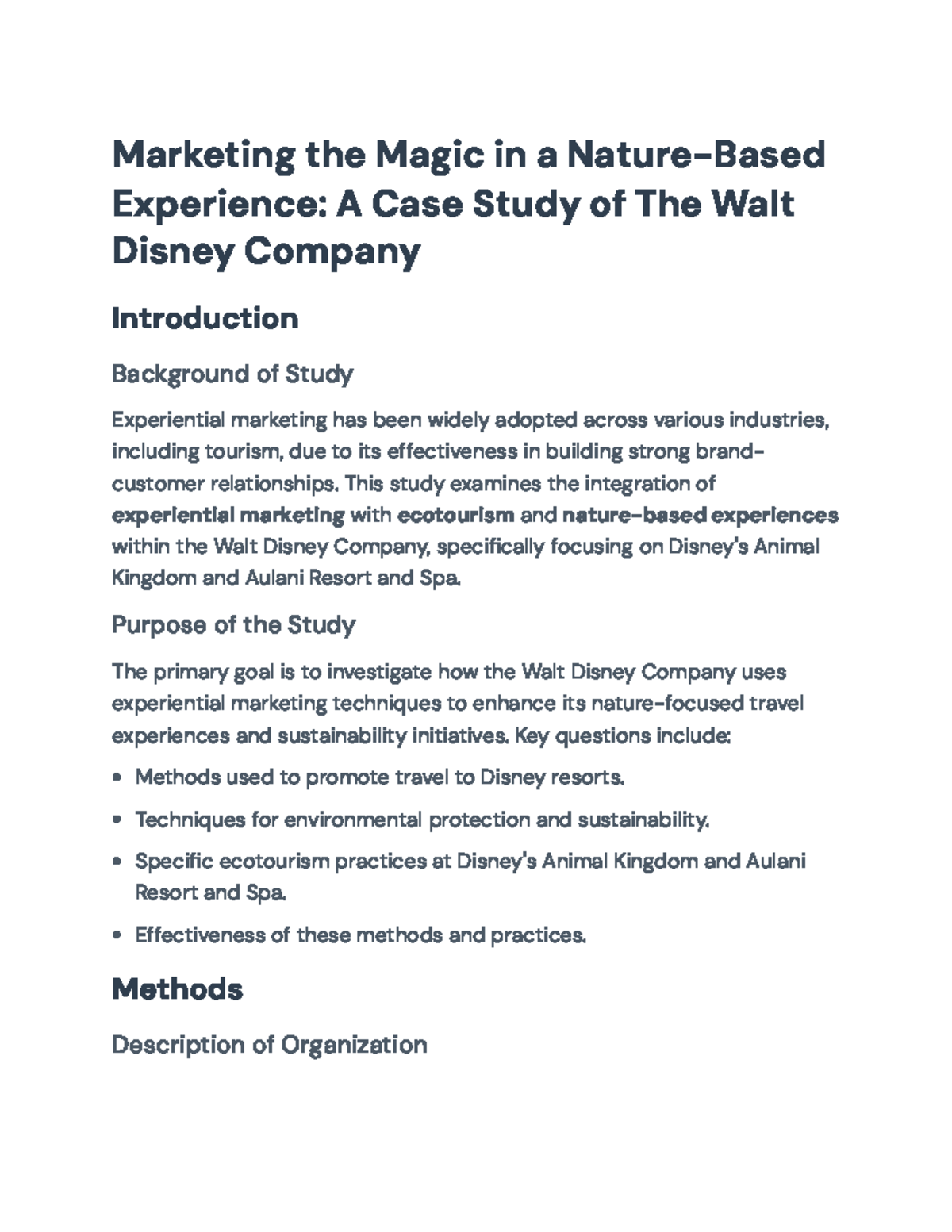 Experiential Marketing & Sustainability in Disney's Ecotourism ...