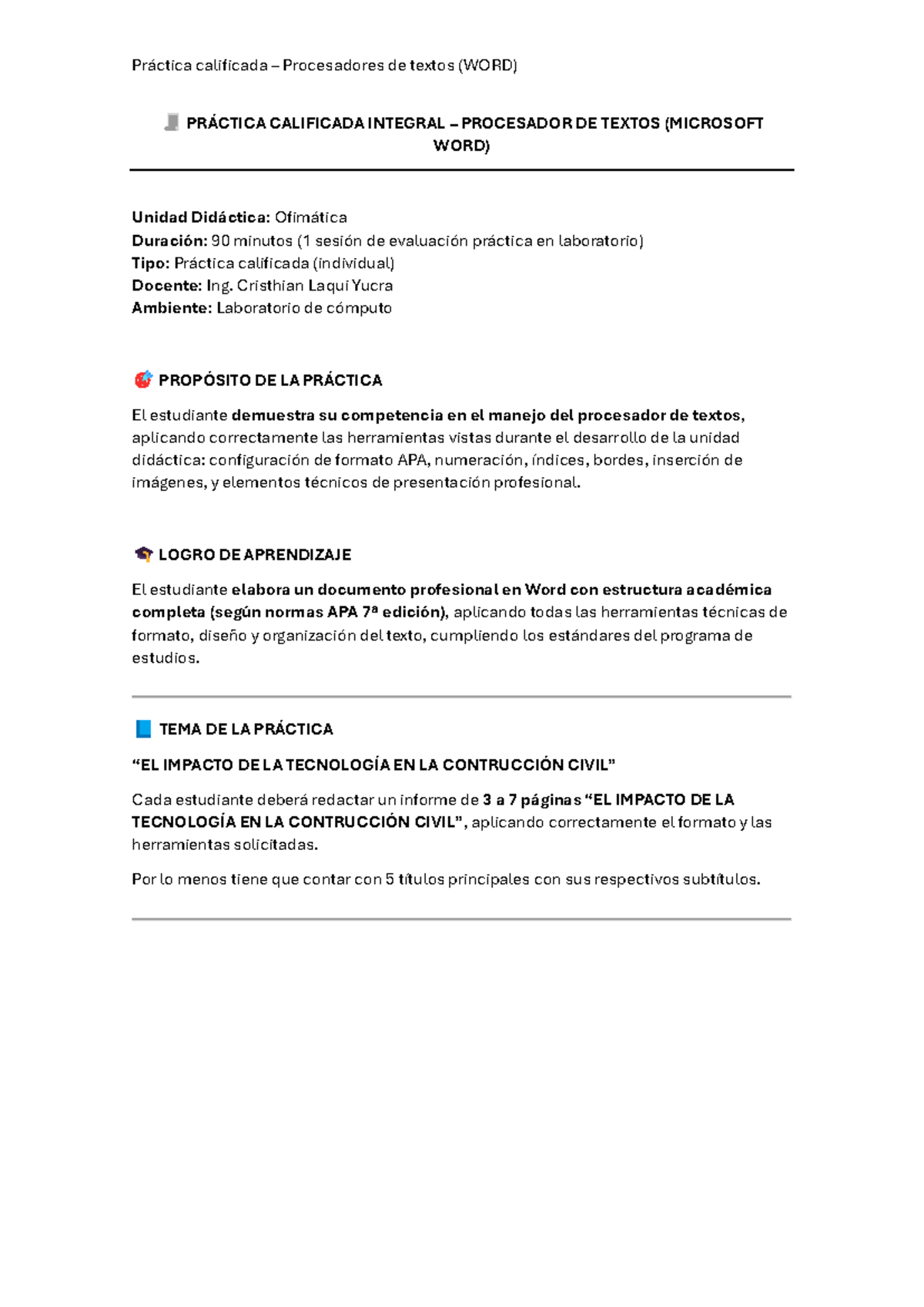 Práctica Calificada Integral: Procesadores de Textos (WORD) - Studocu