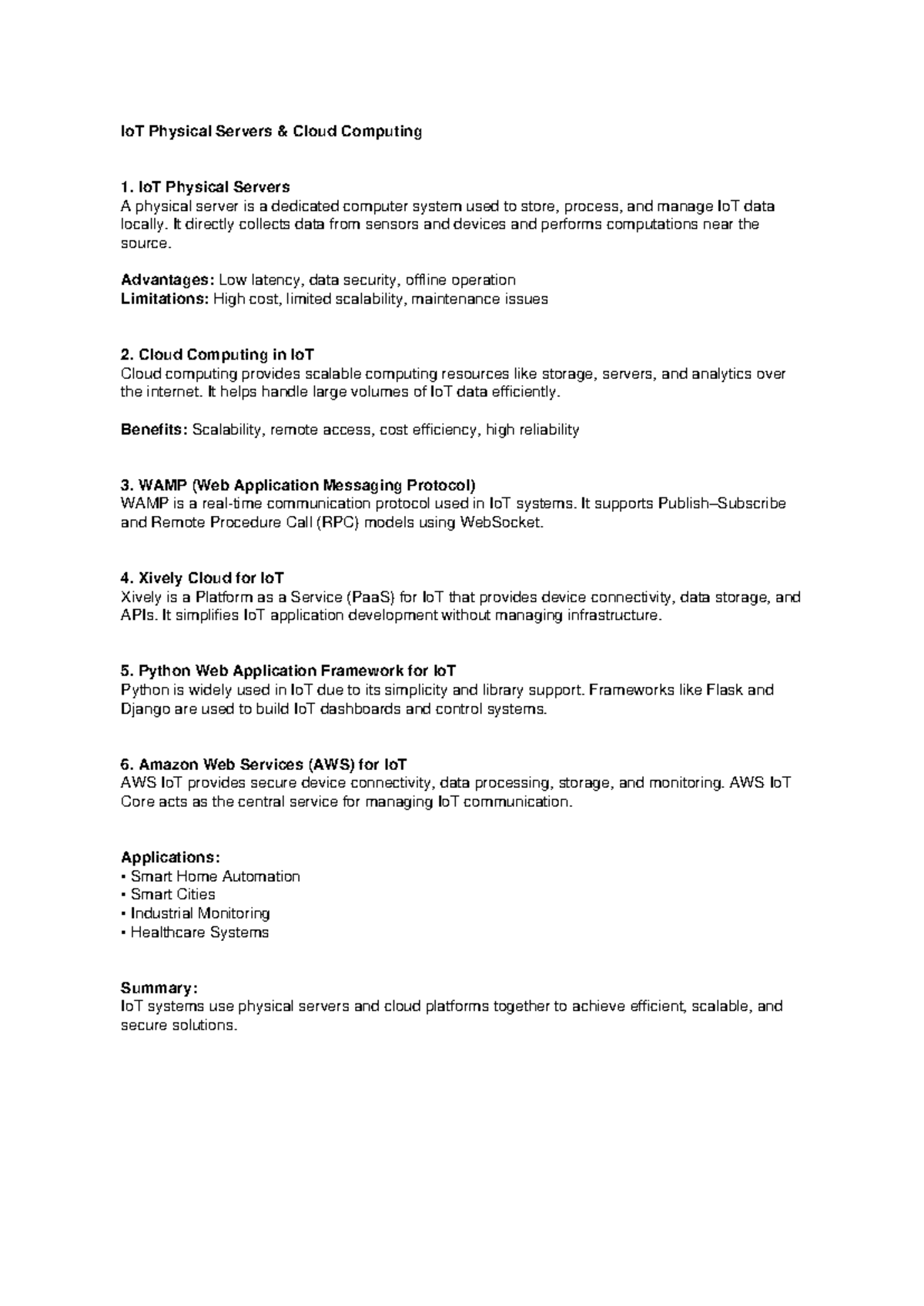 IoT Physical Servers & Cloud Computing Notes - Studocu