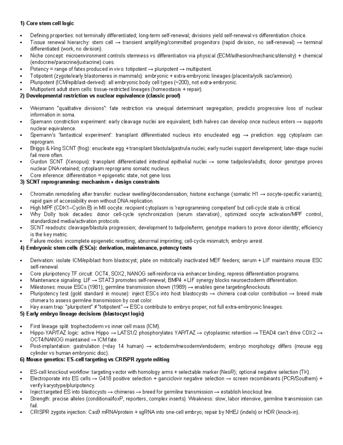 Stem Cell Exam Notes (BIO 301): Key Concepts & Mechanisms - Studocu