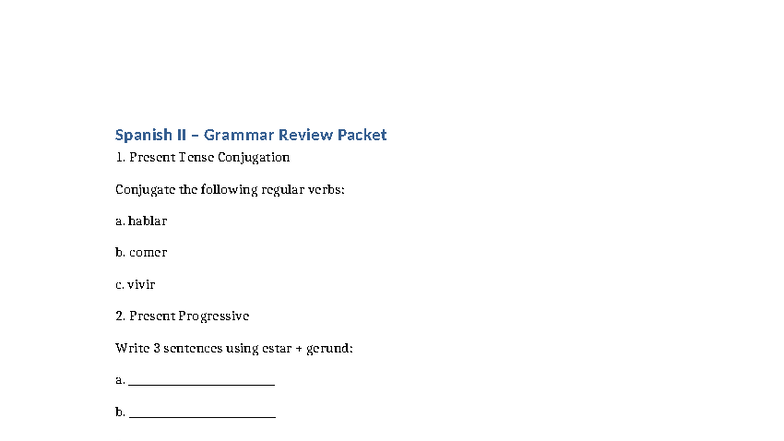Spanish II Grammar Review: Tenses & Pronouns - Studocu