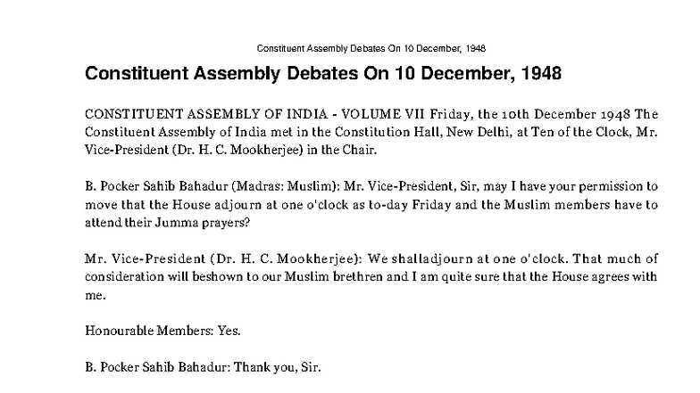 Constituent Assembly Debates - India, 10 Dec 1948: Volume VII Insights ...