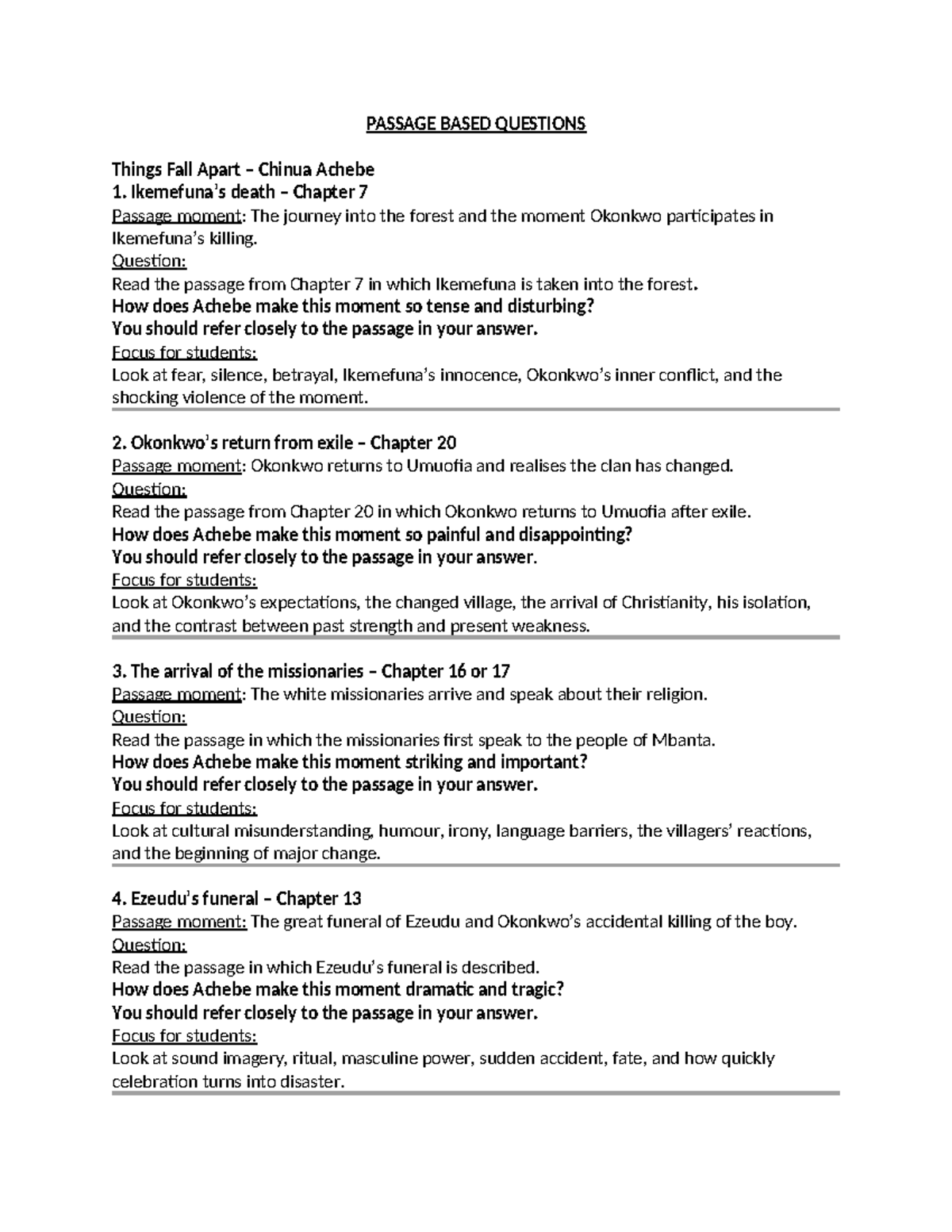 Questions on TFA (Things Fall Apart) & A Midsummer Night's Dream ...