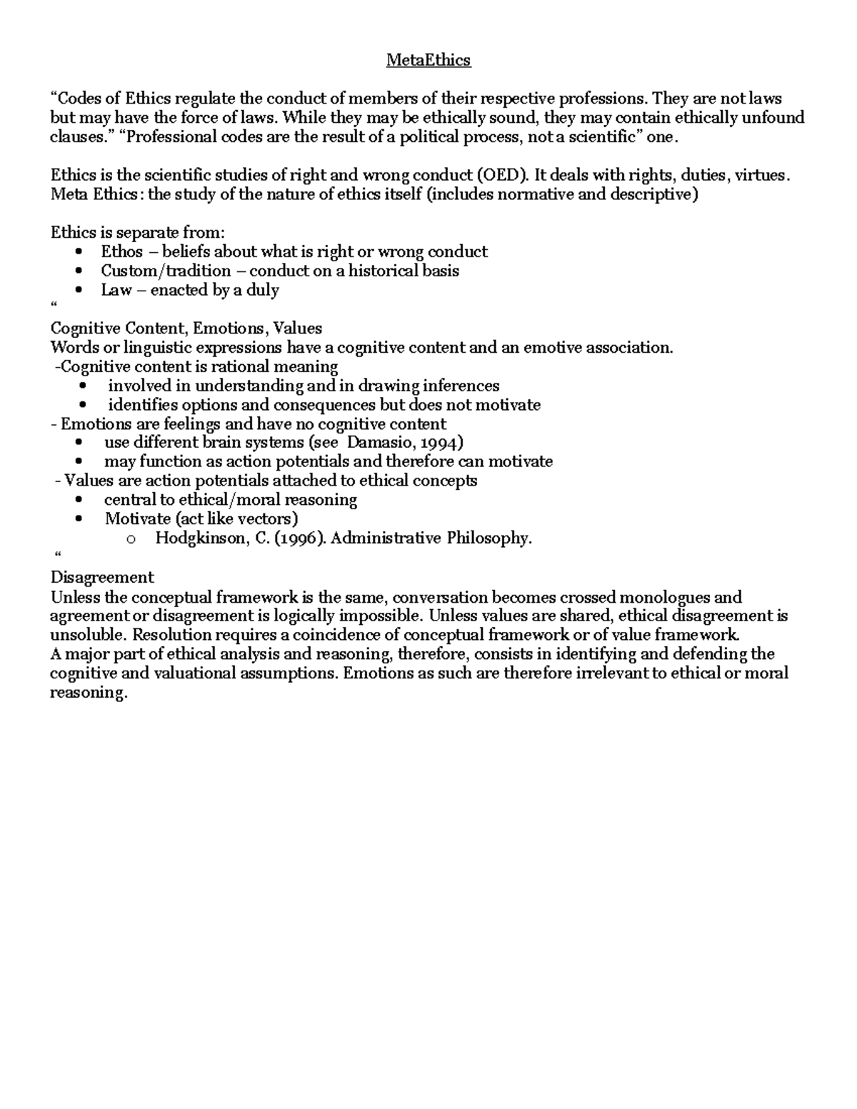 Meta Ethics Lecture Notes - Key Concepts and Theories - Studocu