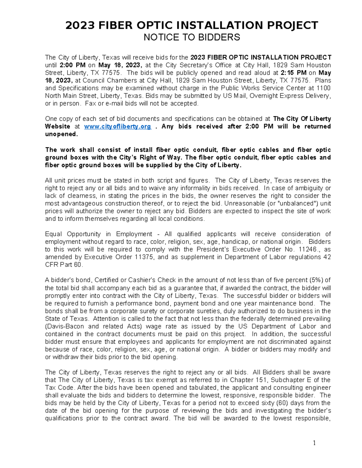 2023 fiber optic installation project notice to bidders - 1 2023 FIBER ...