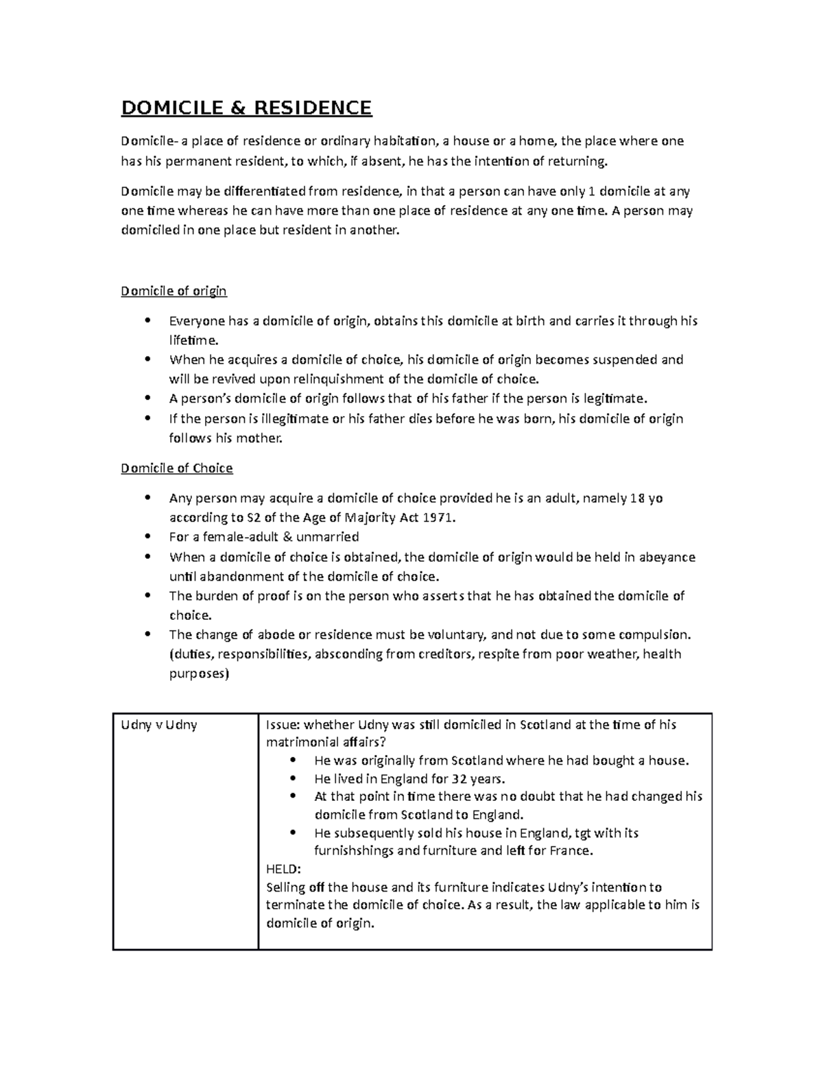 Domicile & Residence - Case Study Analysis for Law 101 - Studocu