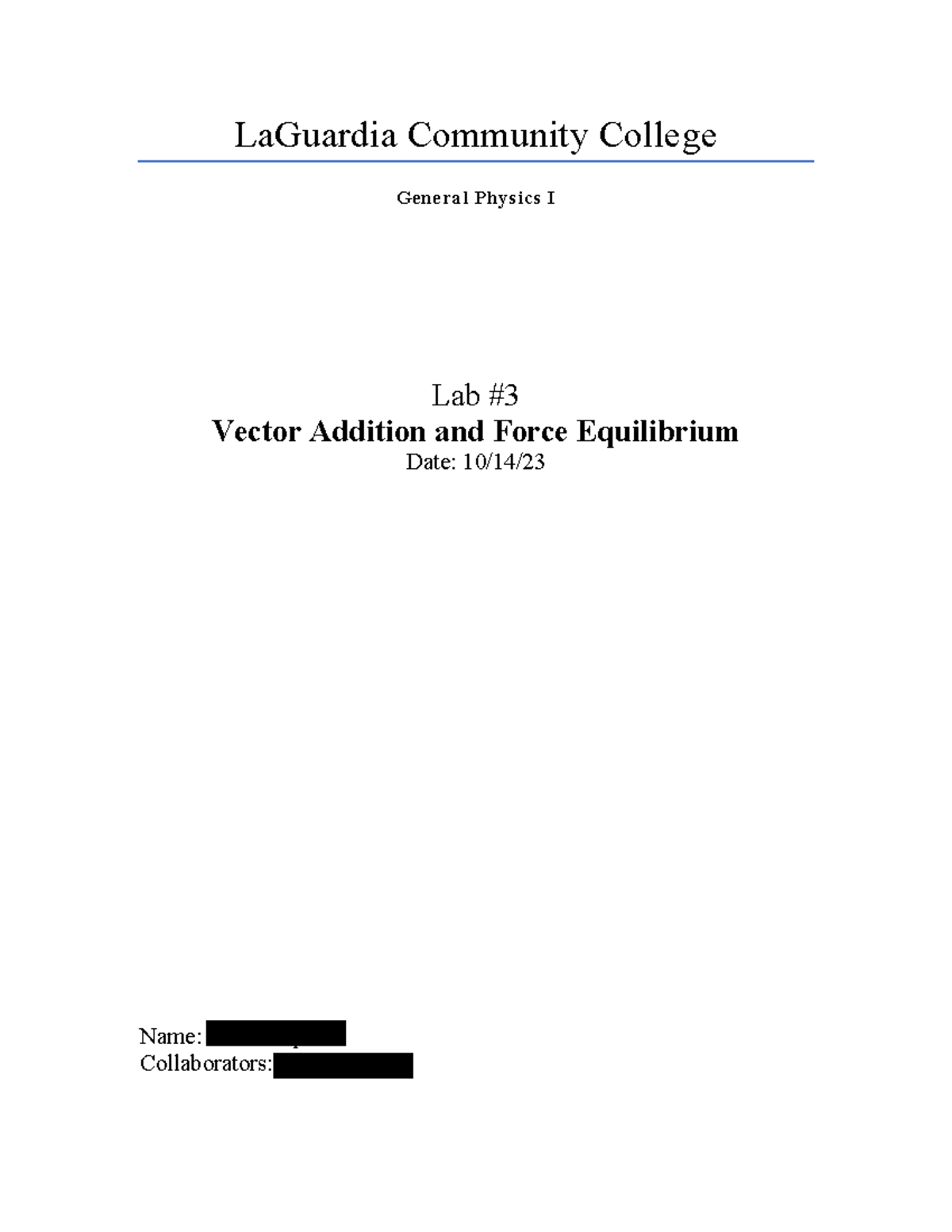 LAB Report #3: Vector Addition & Force Equilibrium Analysis - Studocu
