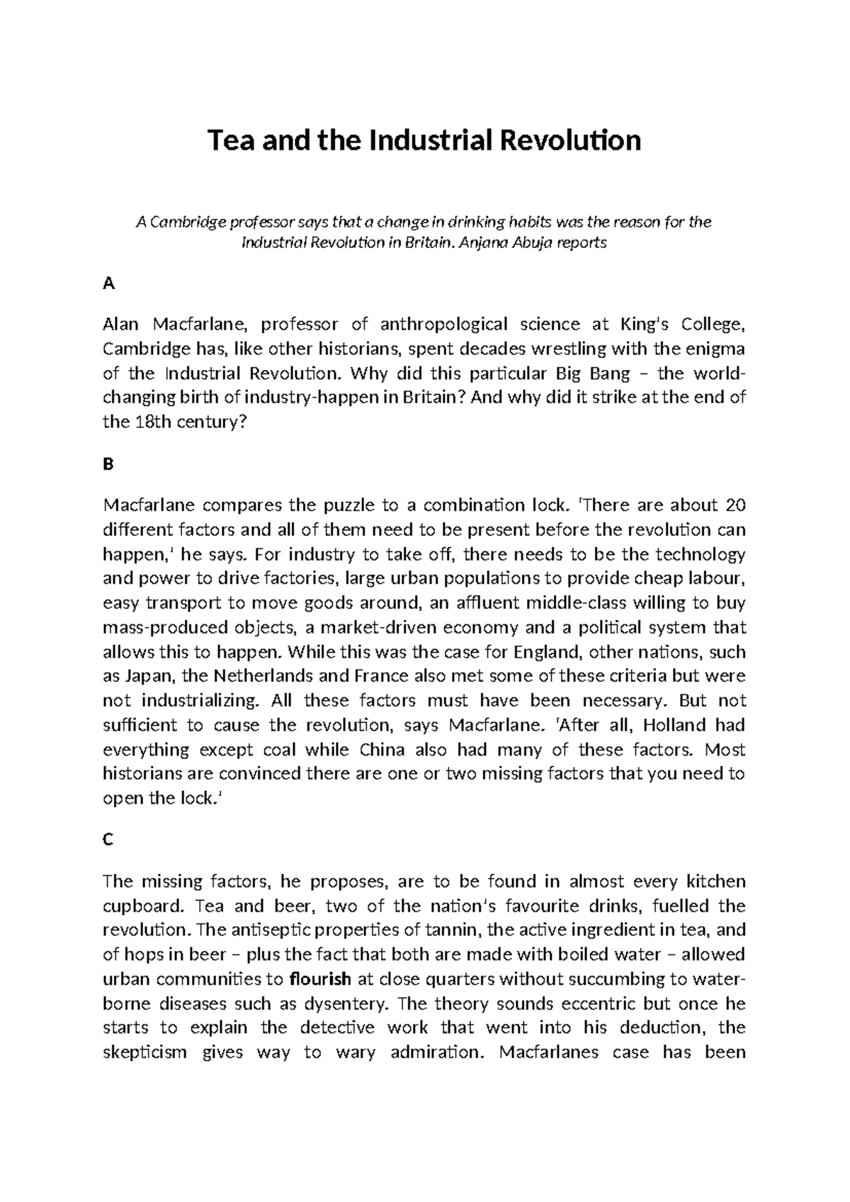 Homework Week 3 - Reading Passage: Tea's Role in the Industrial ...