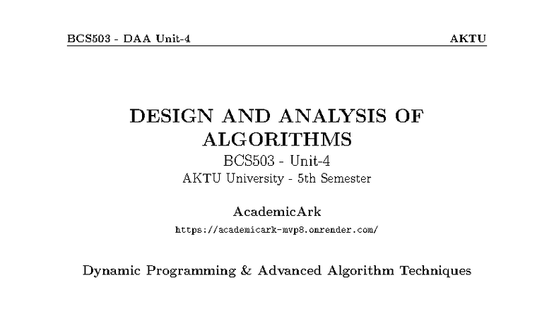 BCS503 DAA AKTU Dynamic Programming & Algorithm Techniques Notes - Studocu