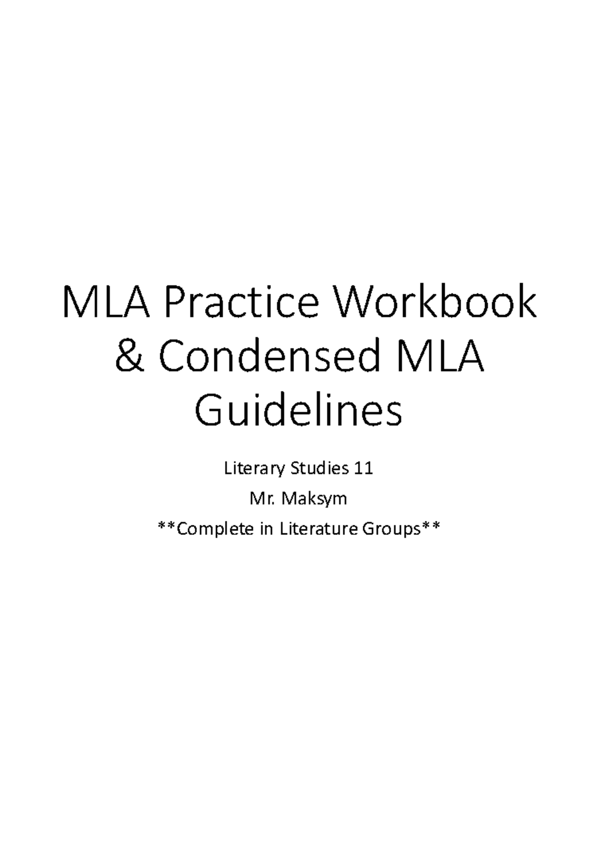 MLA 格式 - Proper MLA format - MLA Practice Workbook & Condensed MLA ...