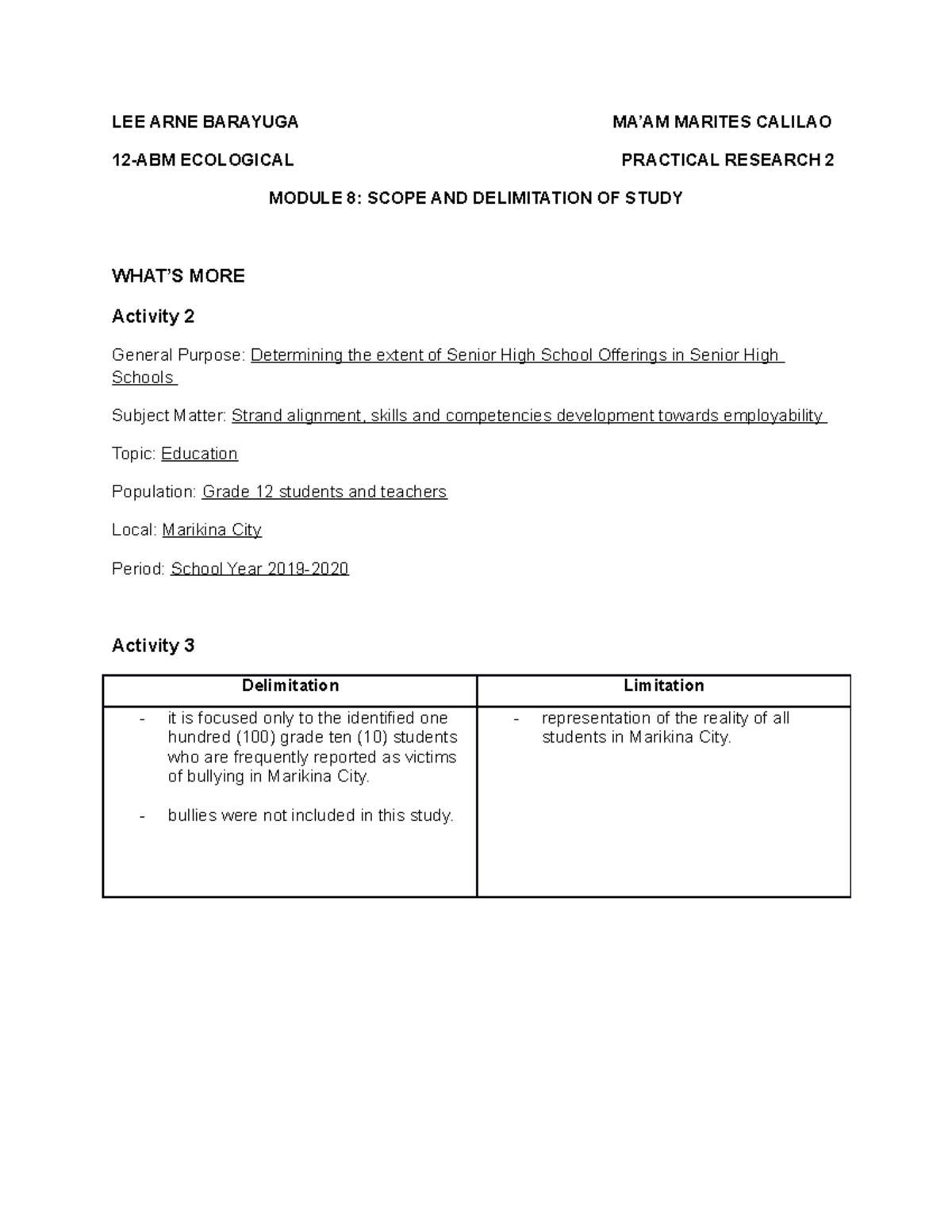 Practical Research 2: Module 8 - Scope & Delimitation Study Example ...