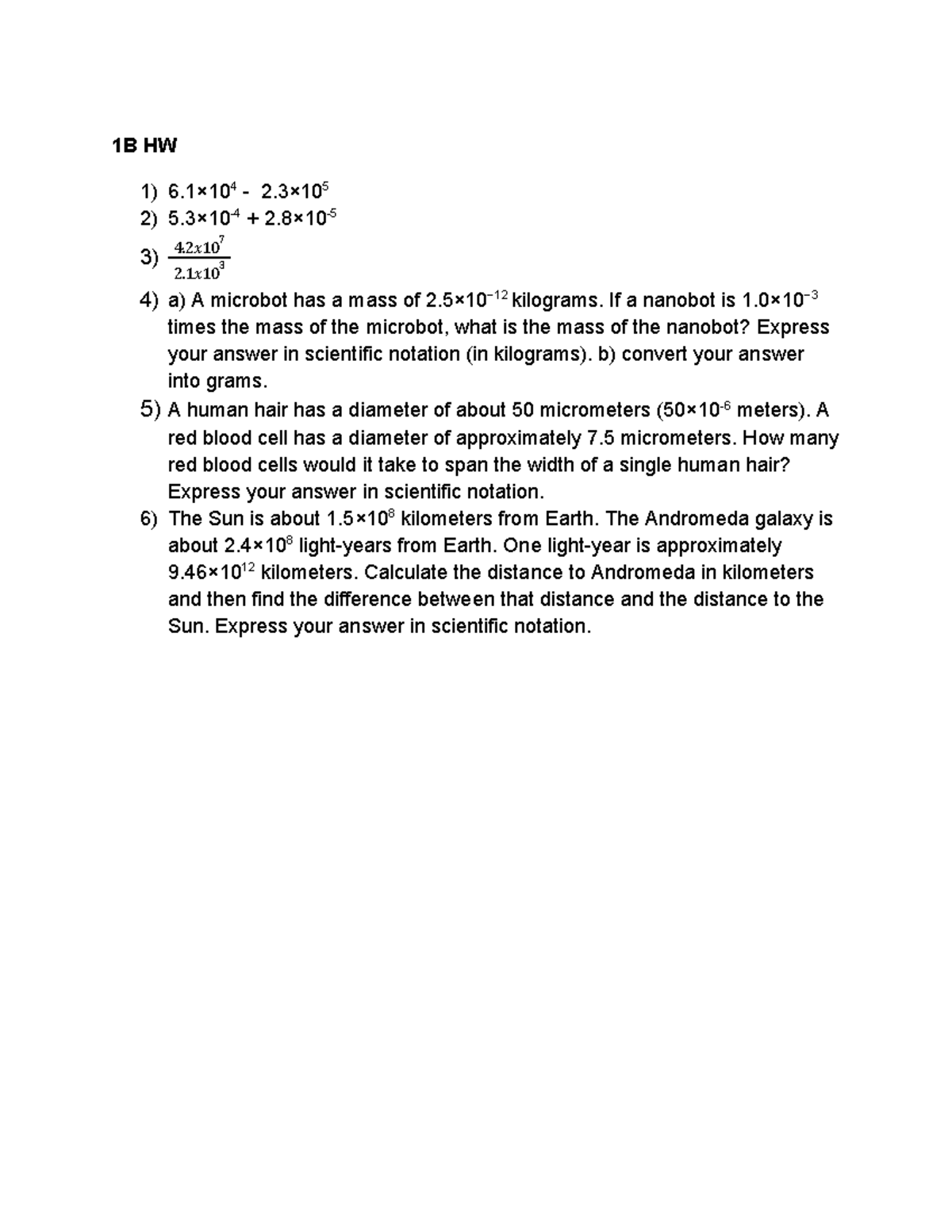 1B HW - Scientific Notation and Measurement Problems - Studocu