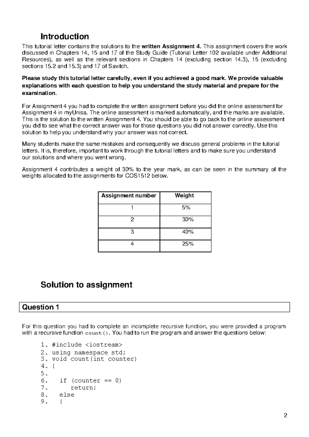 COS1512-Assignment 04 Solutions and Explanations - 2022 - Studocu